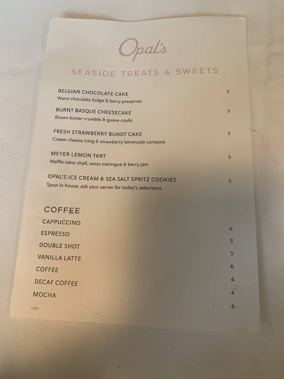 Carta del pub y bar Opal's Oysters, Waco