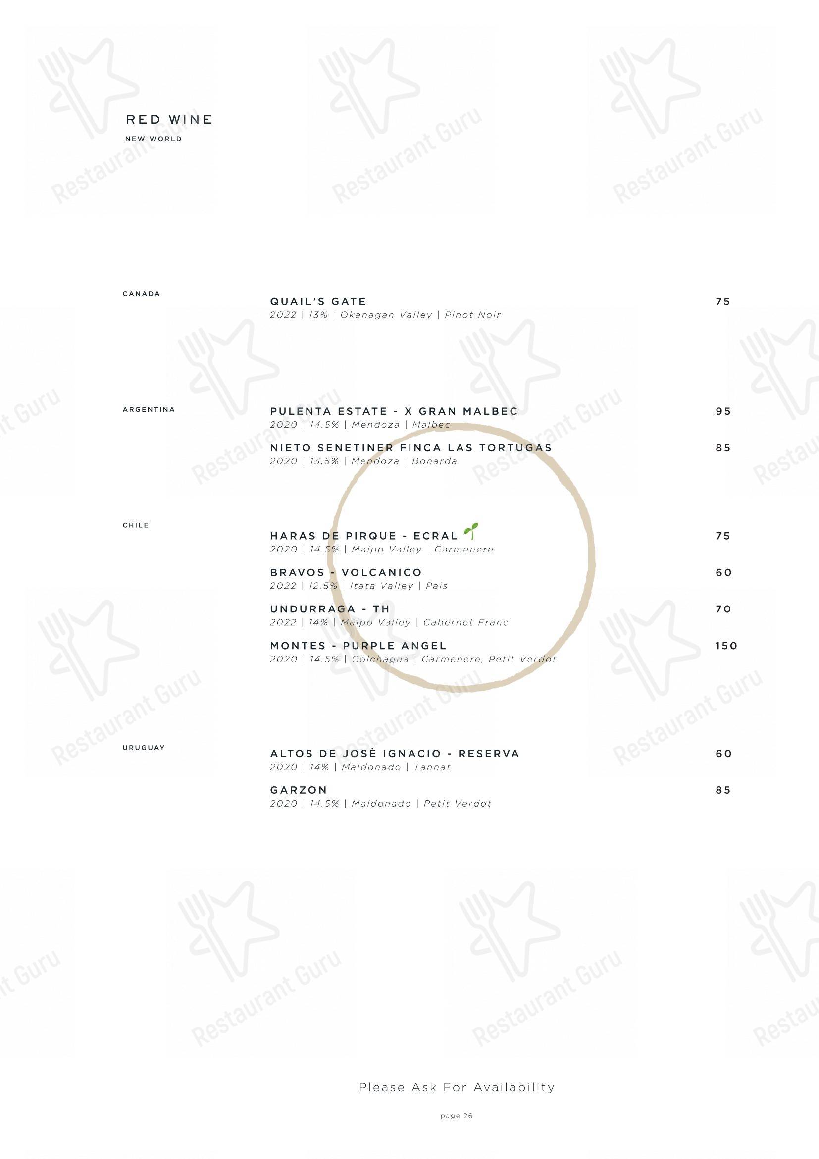 Menu at Opheem restaurant, Birmingham