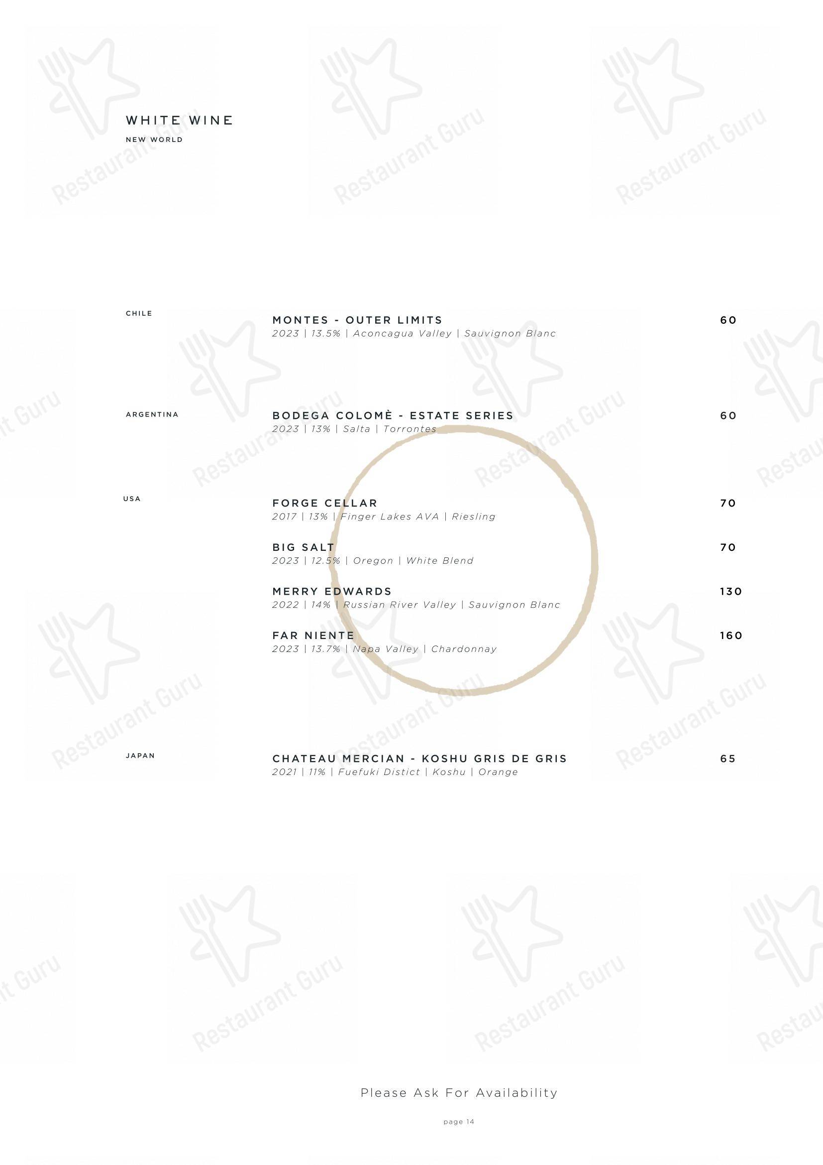 Menu at Opheem restaurant, Birmingham