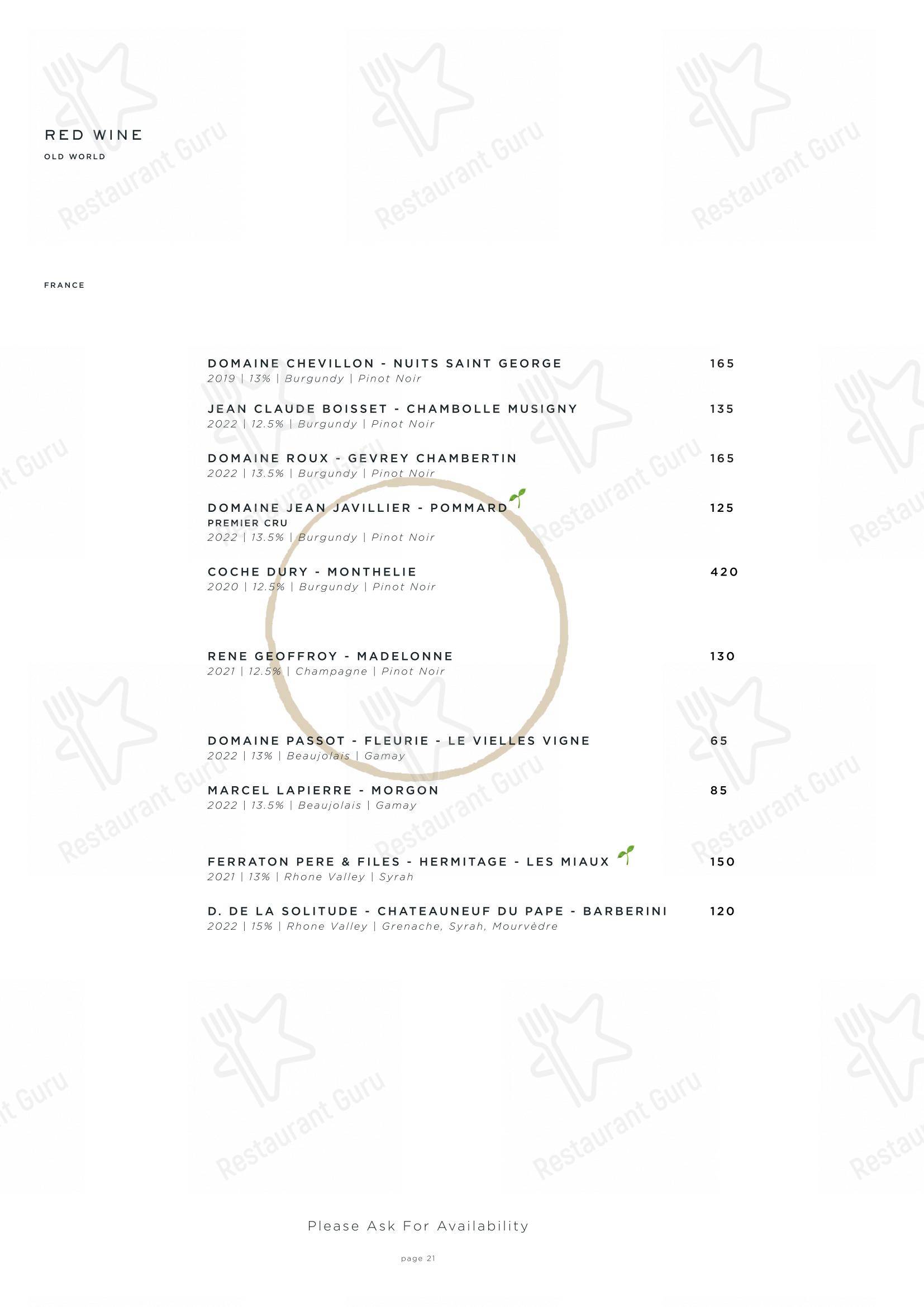 Menu at Opheem restaurant, Birmingham
