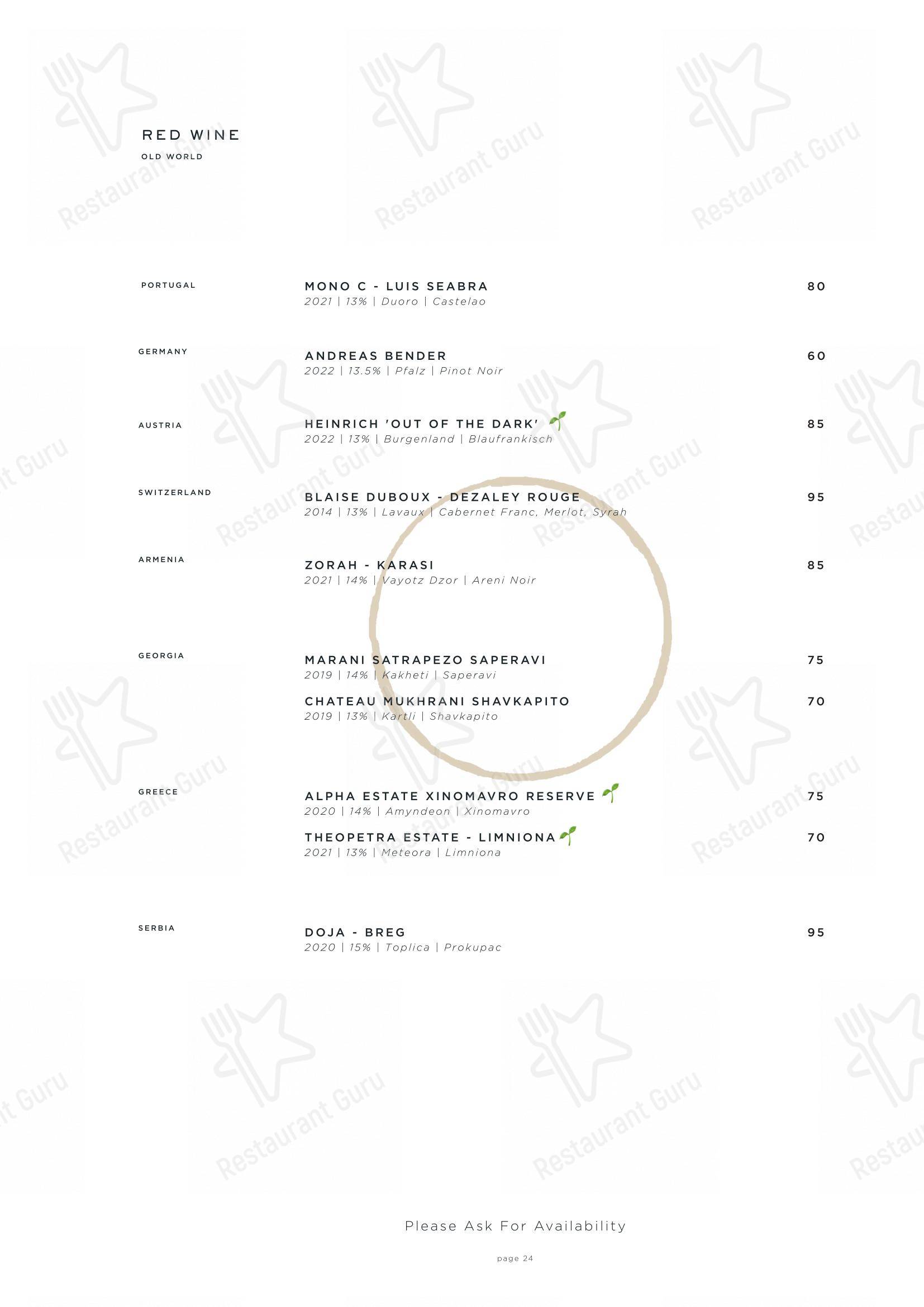 Menu at Opheem restaurant, Birmingham