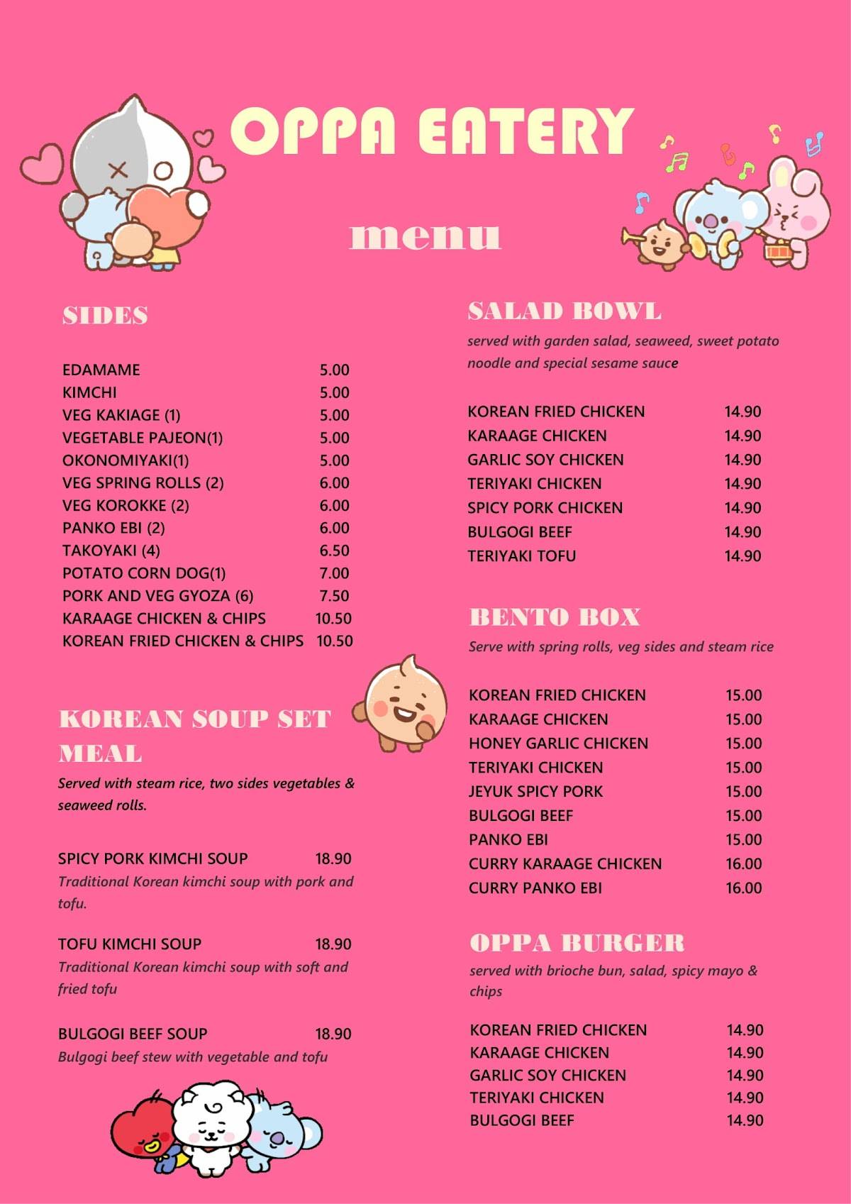 Menu at Oppa Eatery restaurant, Bedford Park