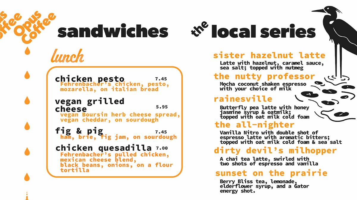 Menu at Opus Coffee - The Row restaurant, Gainesville
