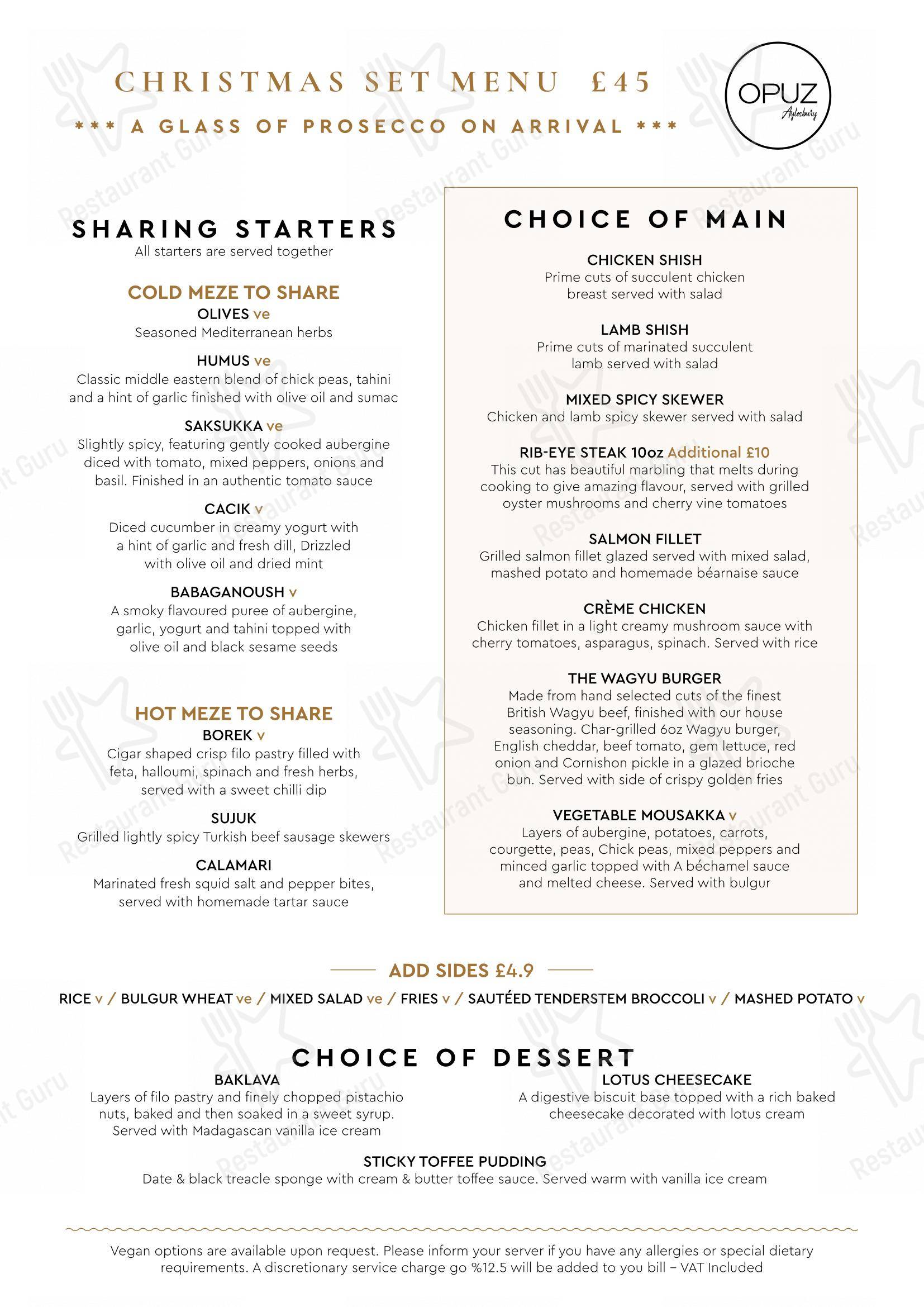 Menu at Opuz Aylesbury pub & bar, Aylesbury