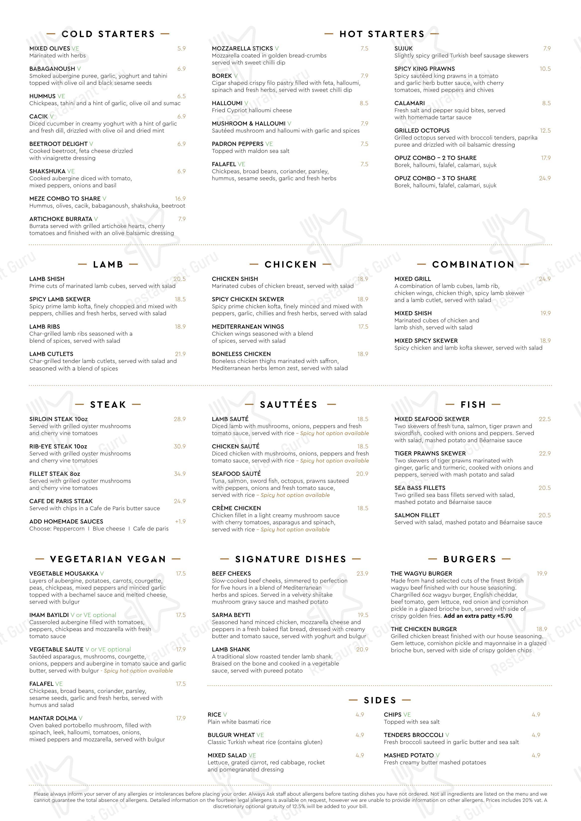 Menu at Opuz Aylesbury pub & bar, Aylesbury