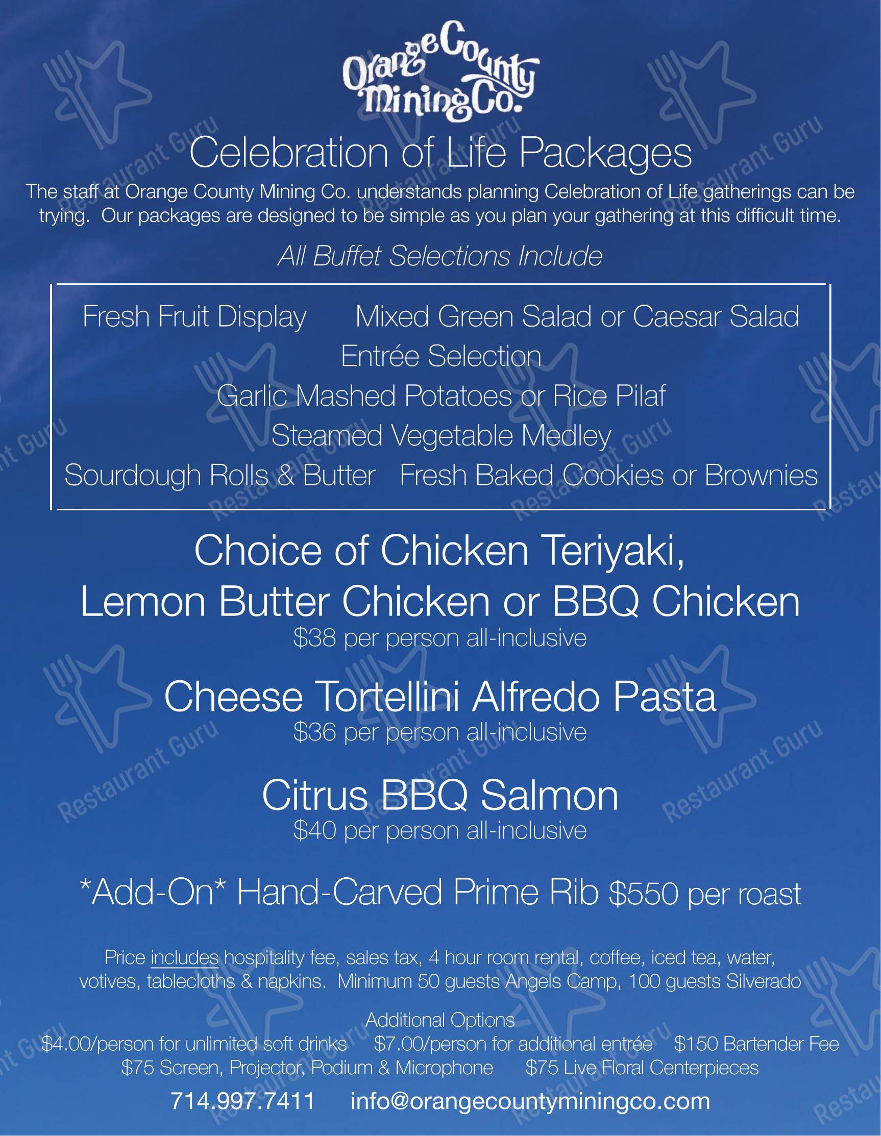 Menu at Orange County Mining Co pub & bar, North Tustin
