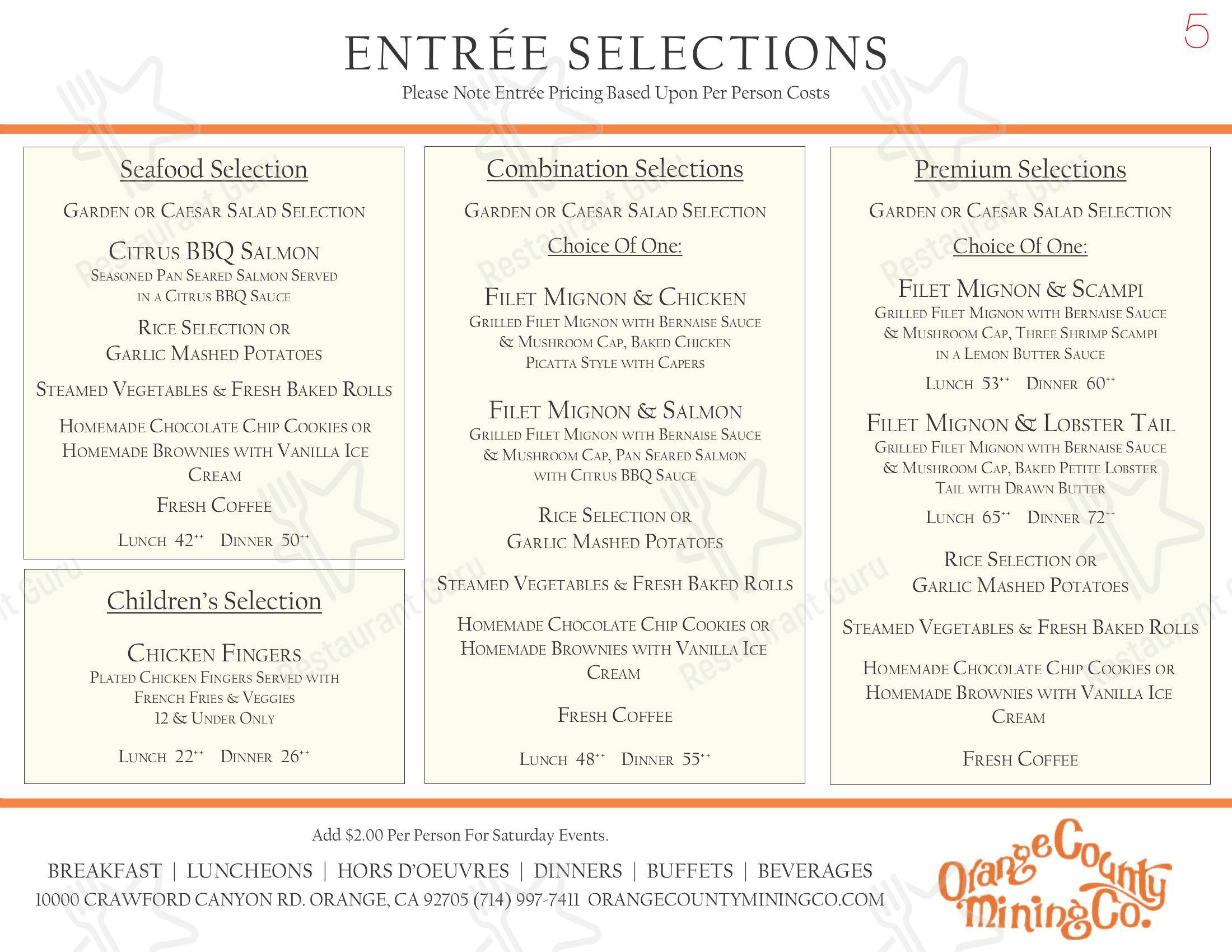 Menu at Orange County Mining Co pub & bar, North Tustin