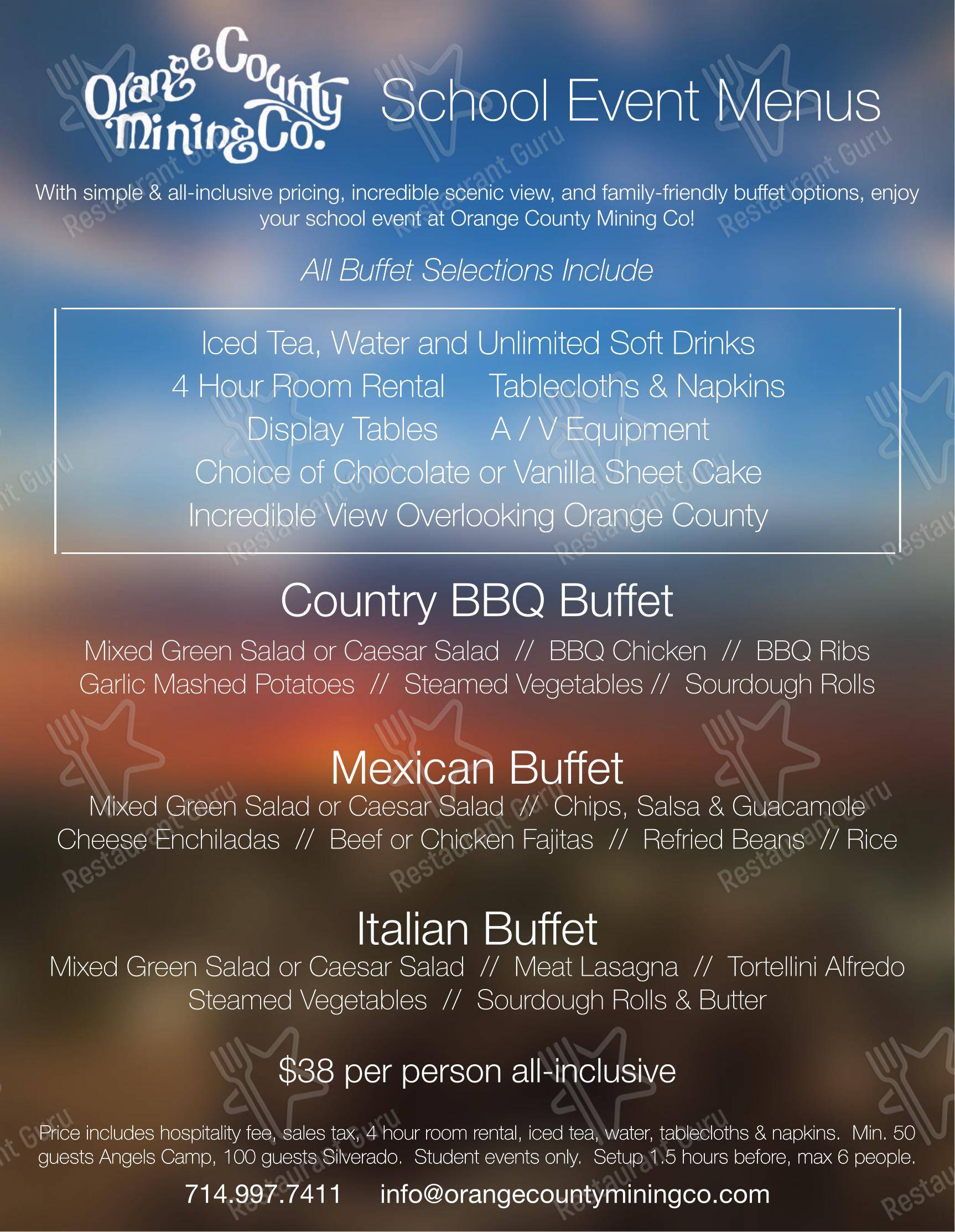 Menu at Orange County Mining Co pub & bar, North Tustin