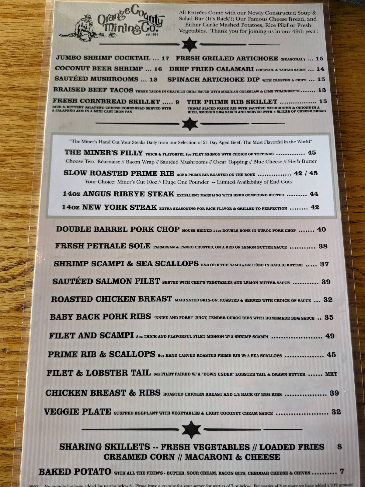 Menu at Orange County Mining Co pub & bar, Orange