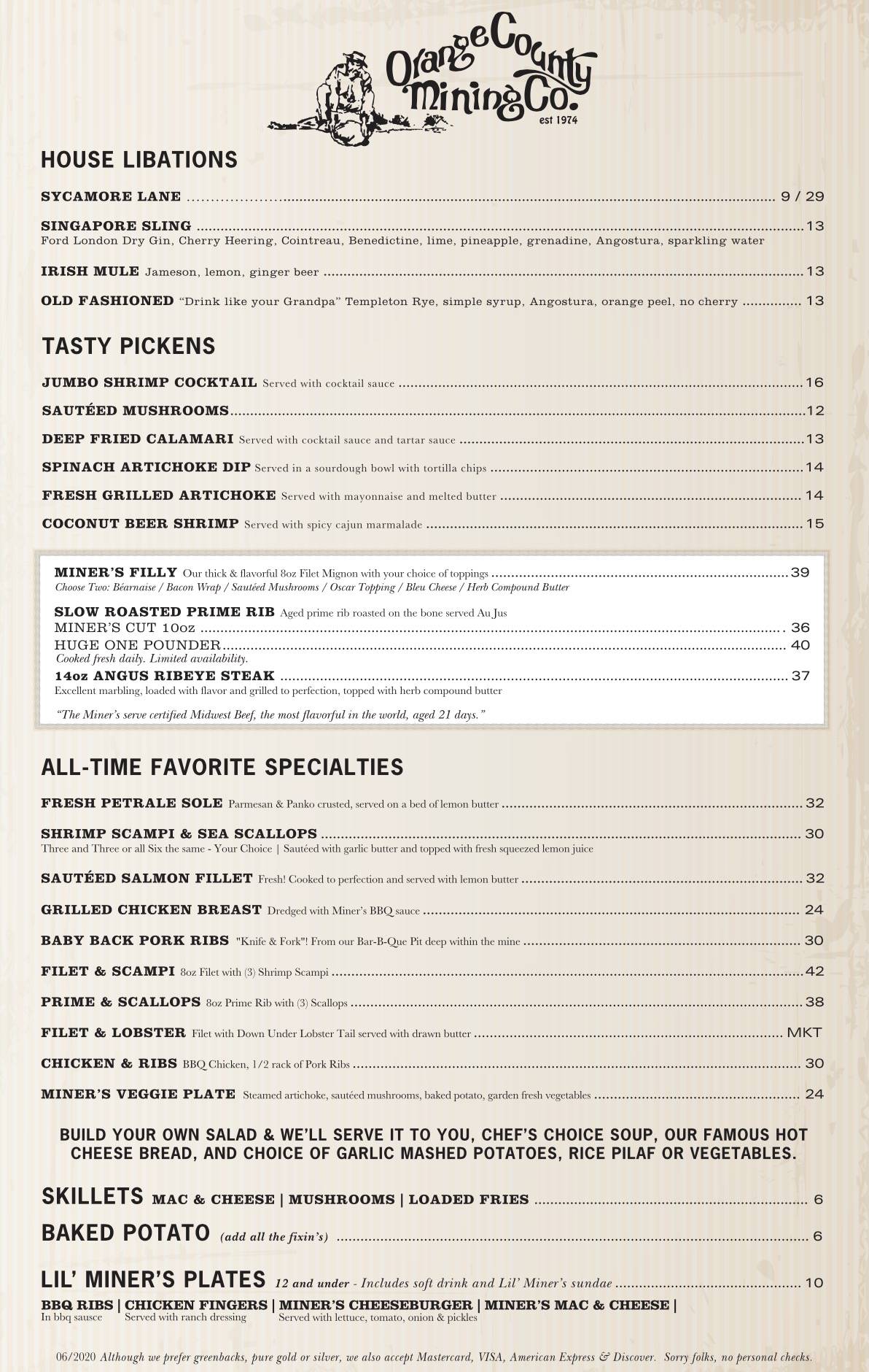 Menu at Orange County Mining Co pub & bar, Orange