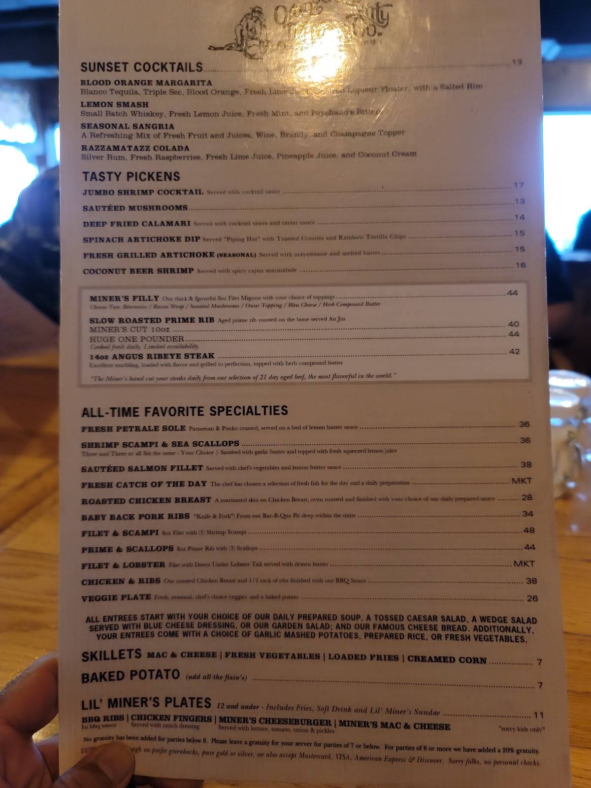 Menu at Orange County Mining Co pub & bar, Orange
