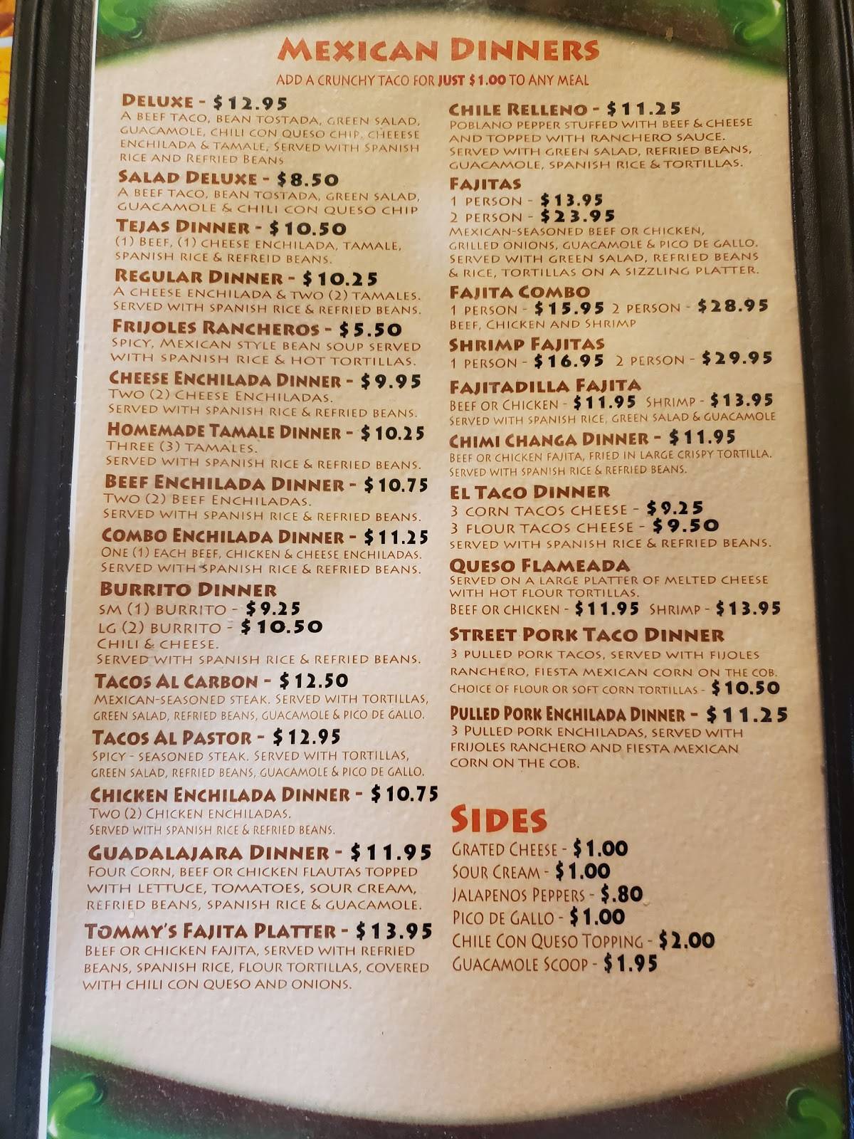 Menu at Guadalajara Restaurant, Orange