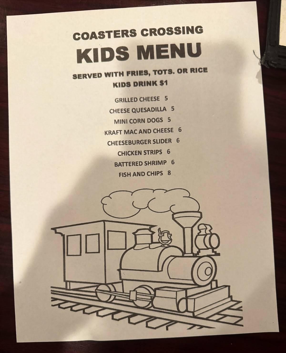 Menu at Coasters Crossing pub & bar, Oregon City
