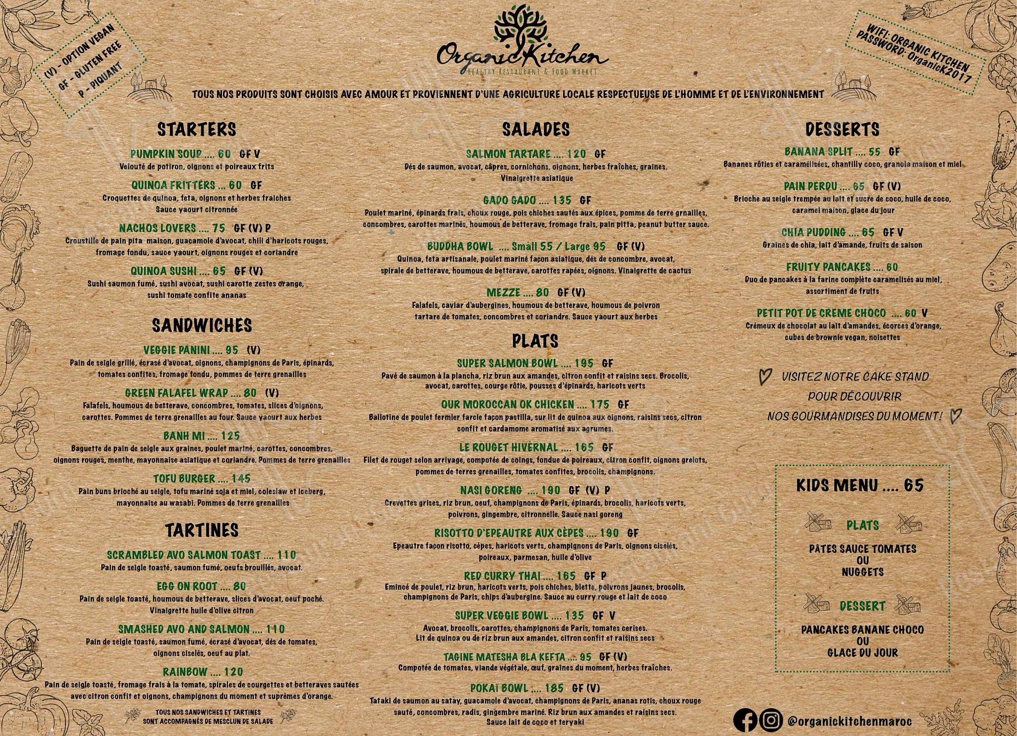 Menu at Organic Kitchen restaurant, Casablanca
