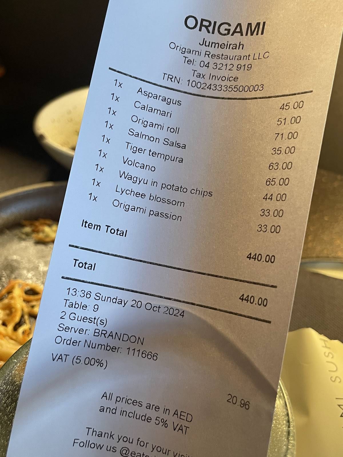 Menu at Origami Sushi Jumeirah Road restaurant, Dubai, Shop #104