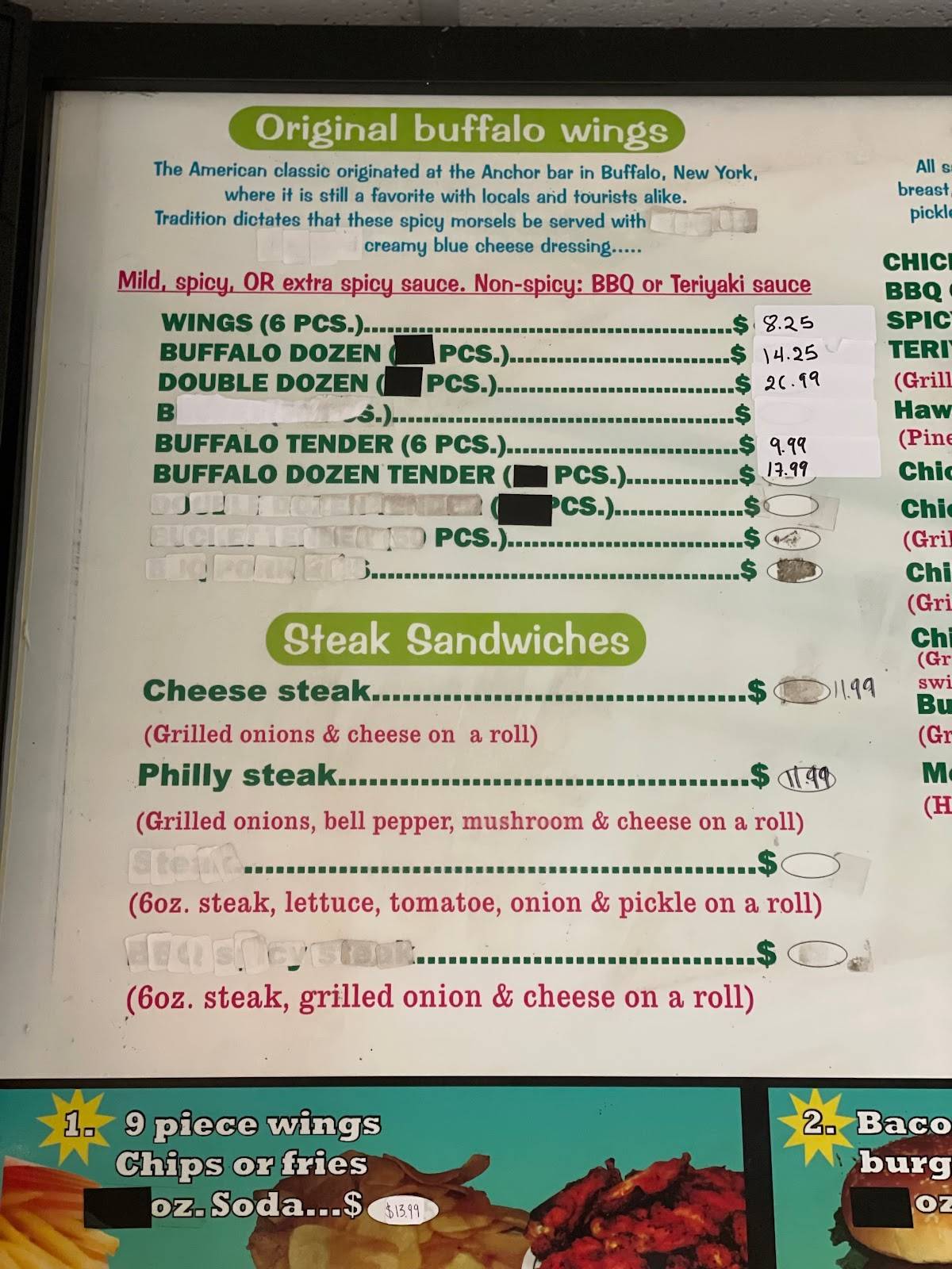 Menu at Original Buffalo Wings Restaurant, Novato