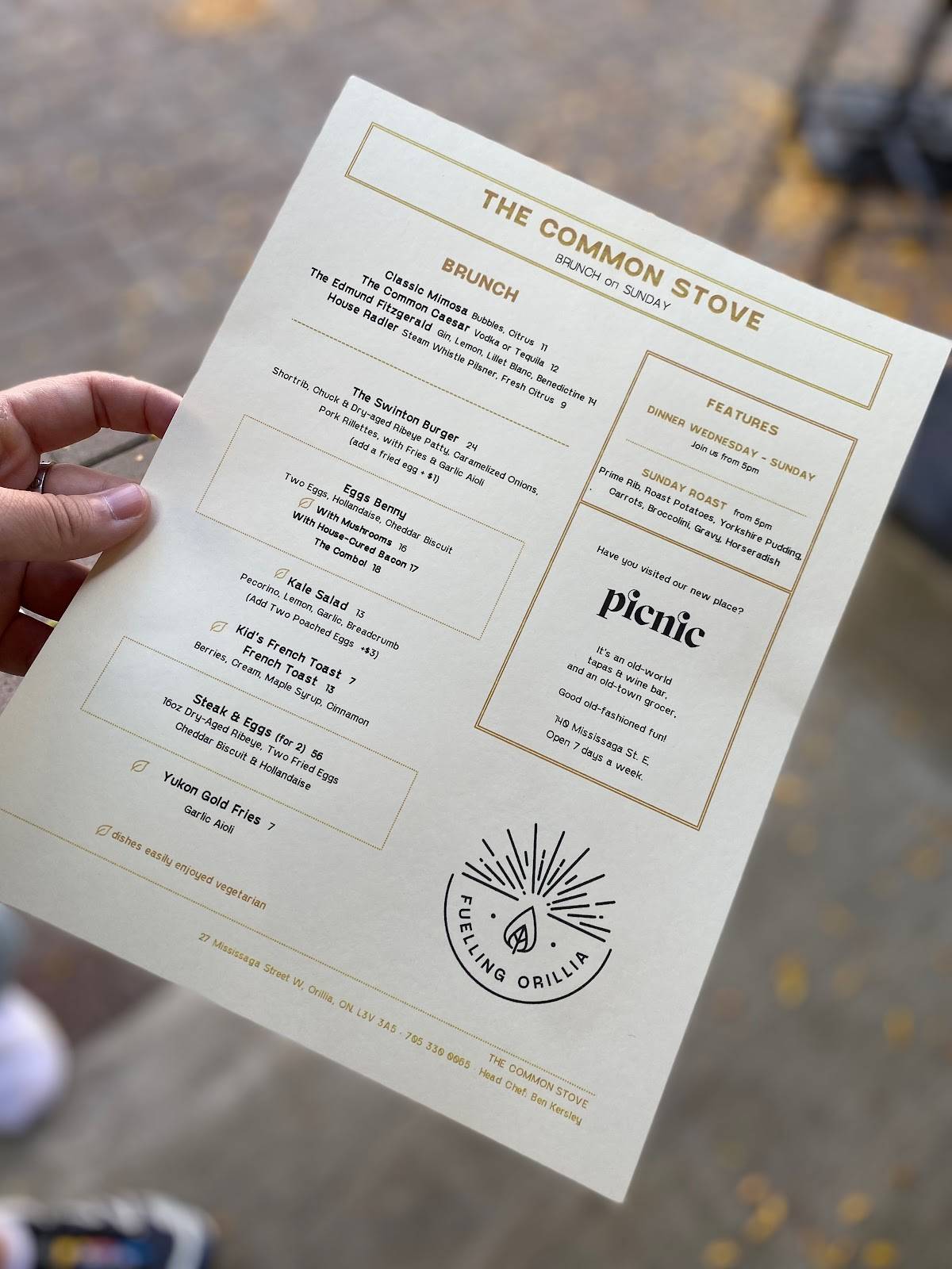 Menu at The Common Stove steakhouse, Orillia