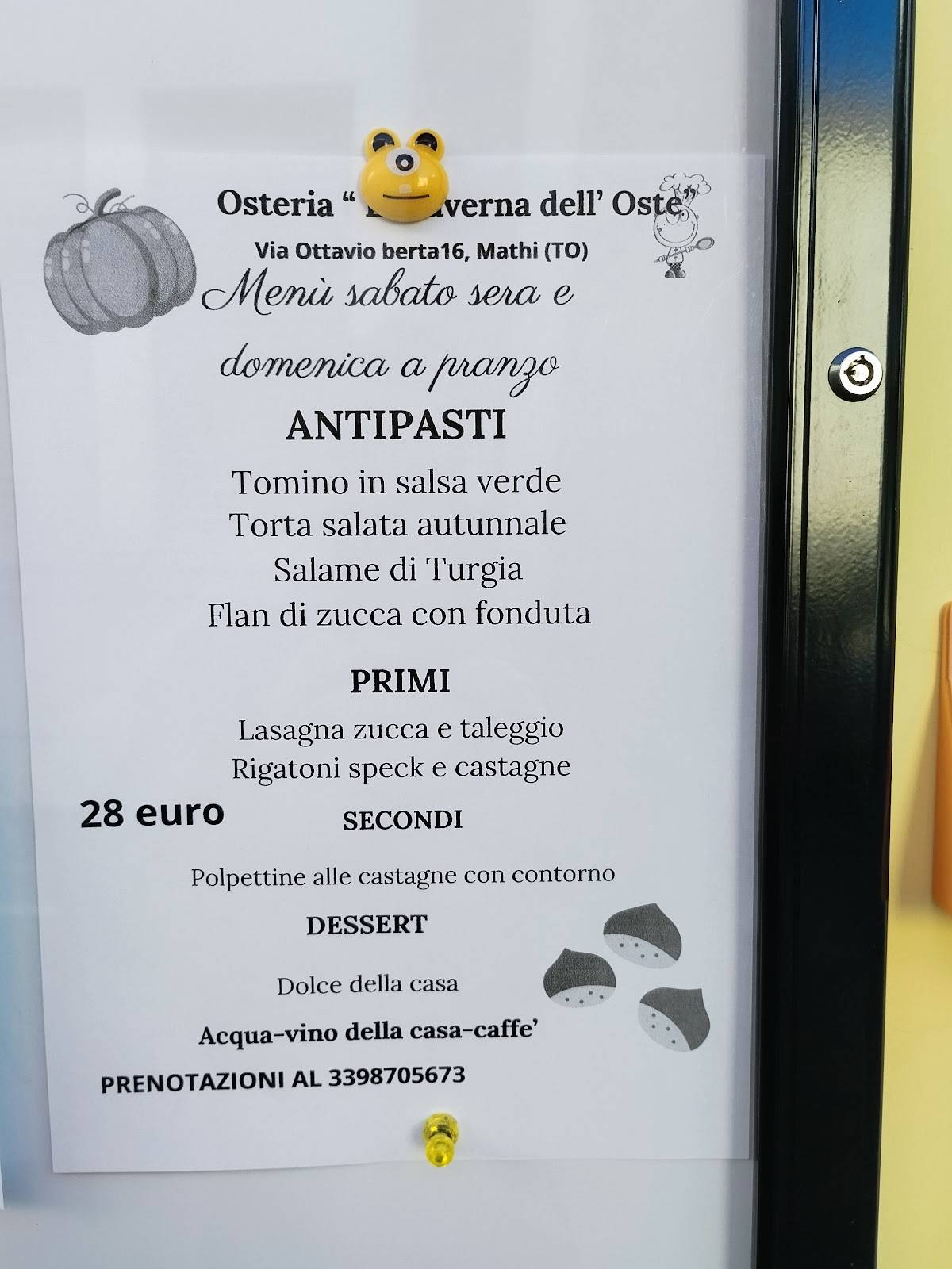 Menu au Osteria "La caverna dell'Oste" restaurant, Mathi
