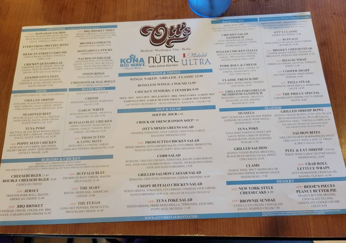 Menu at Ott's Greentop pub & bar, West Berlin