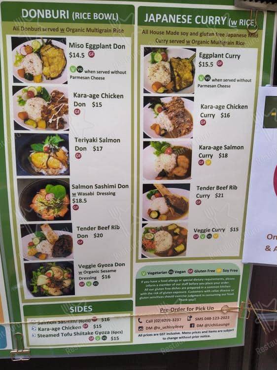 Menu at UCHILOUNGE / O'Uchi restaurant, Sydney