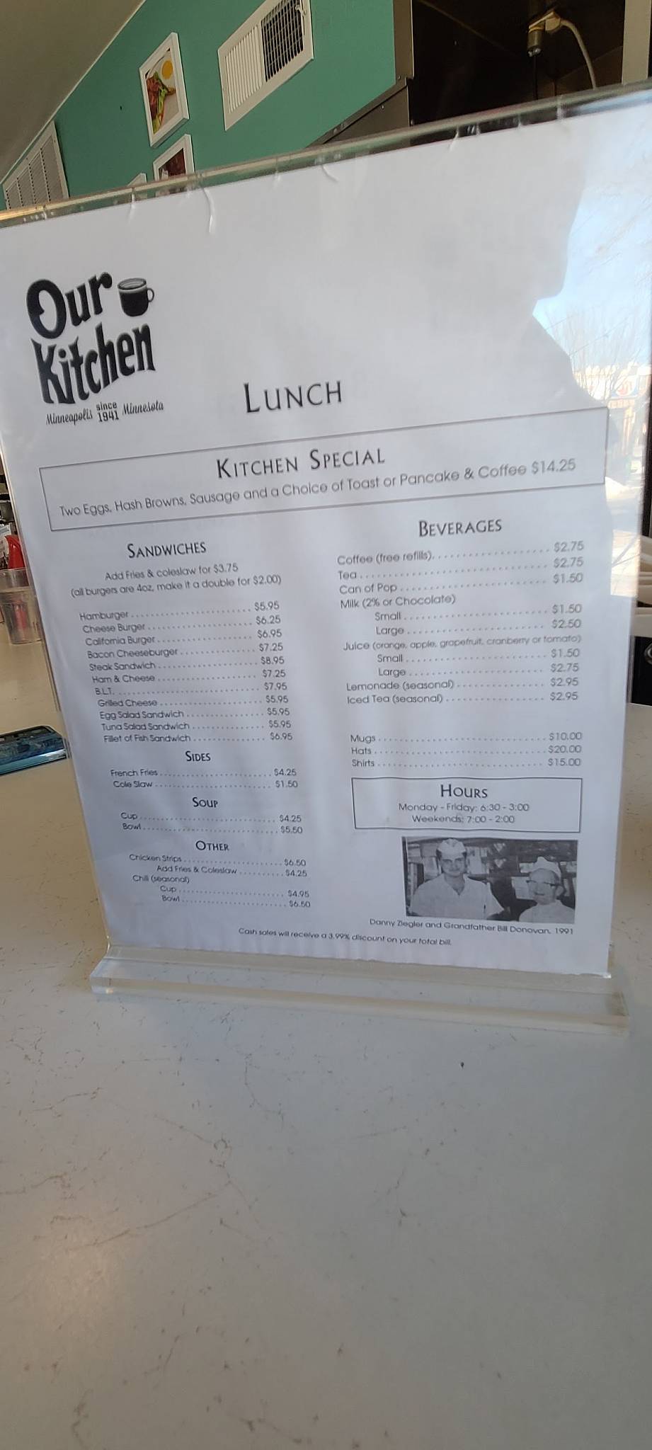 Menu at Our Kitchen restaurant, Minneapolis