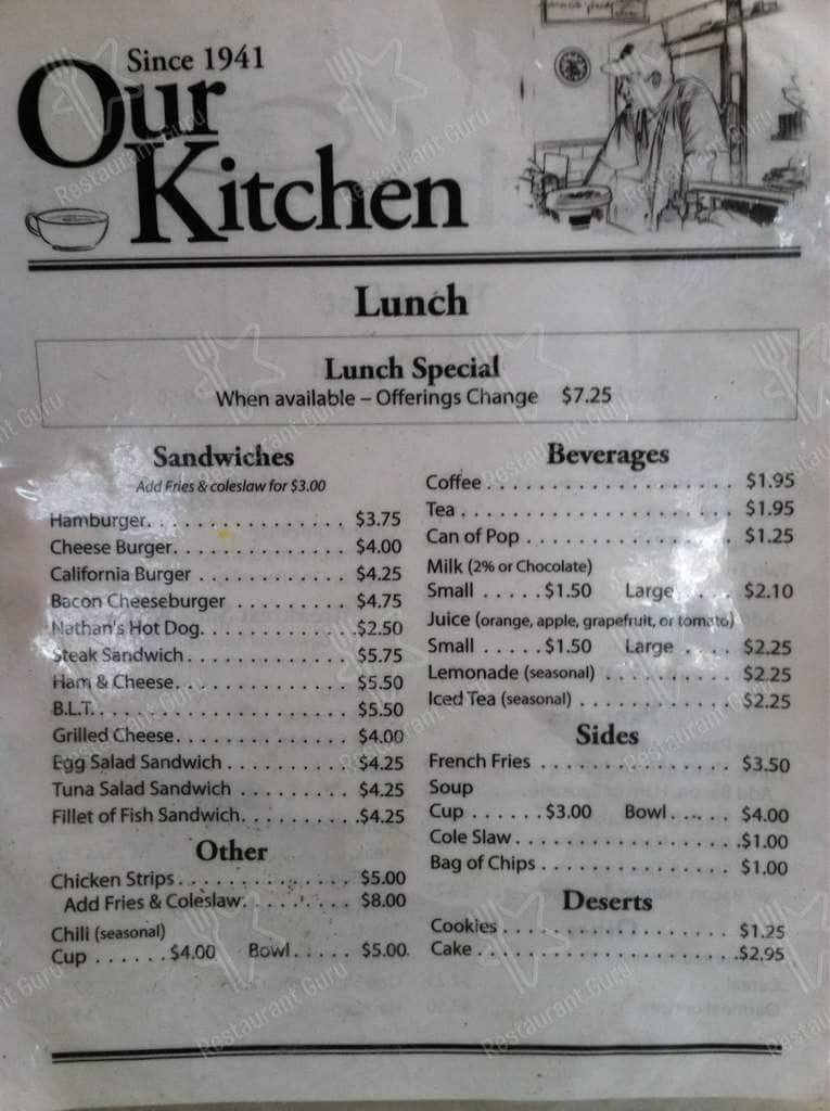 Menu at Our Kitchen restaurant, Minneapolis