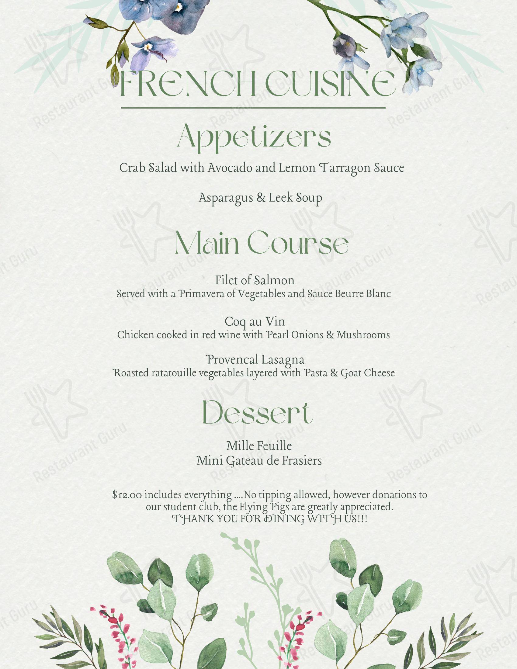 Menu at Our Place Restaurant, Wilmington