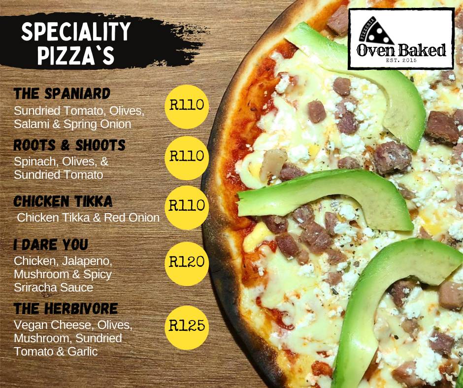Menu at Oven Baked, Fish Hoek restaurant, Cape Town, 146b Main Rd