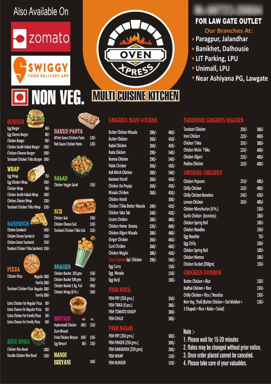 Menu at Oven Xpress, Hyderabad