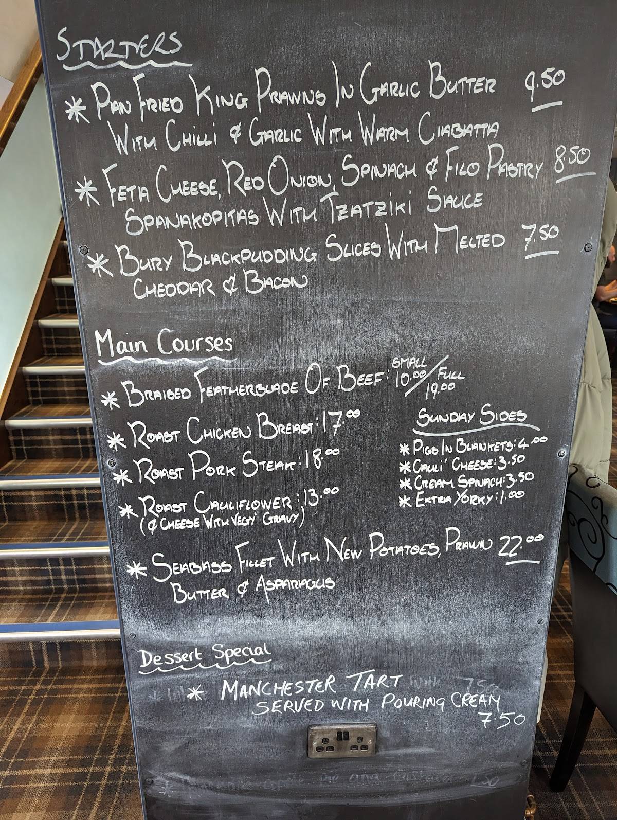 Menu at Owens restaurant, Ramsbottom