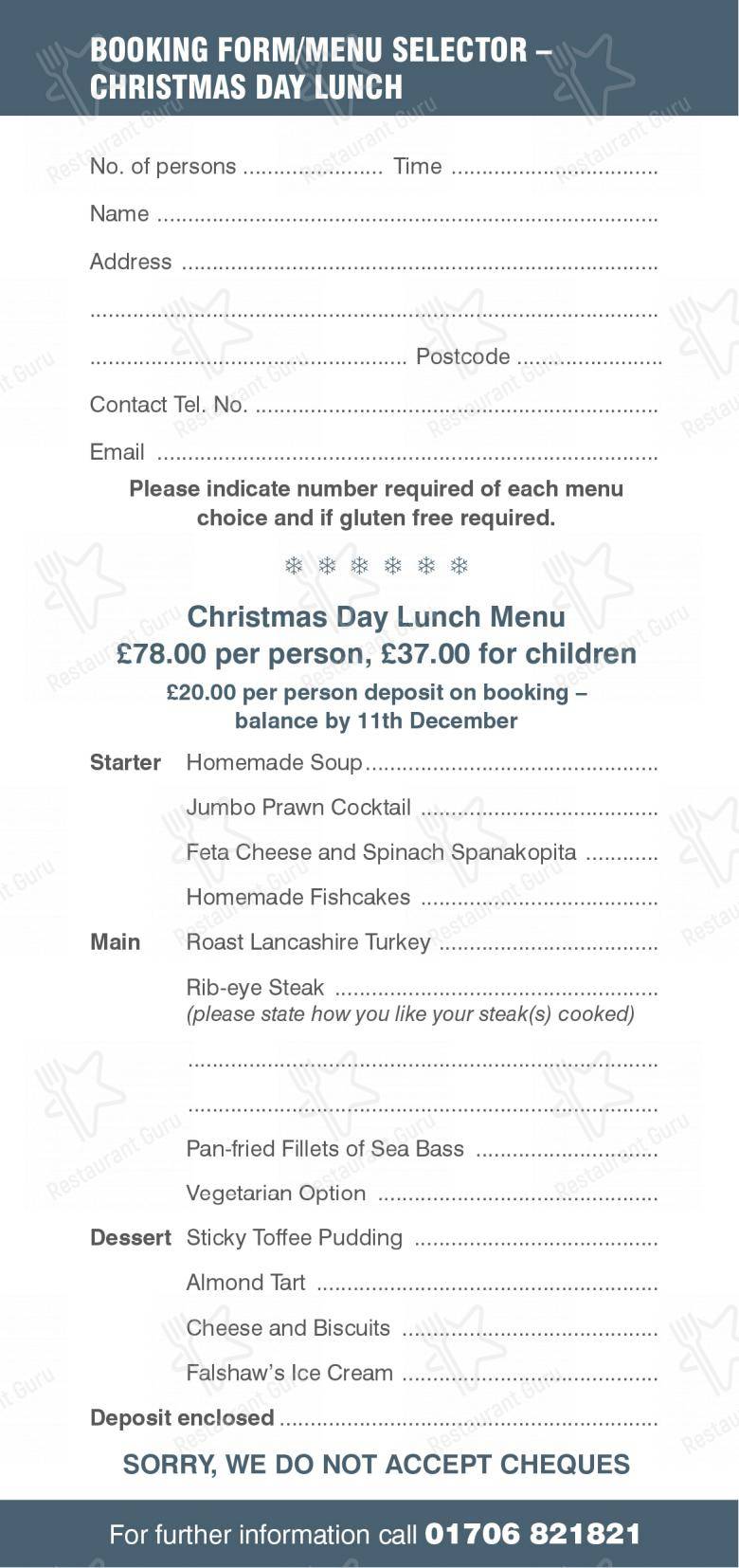 Menu at Owens restaurant, Ramsbottom