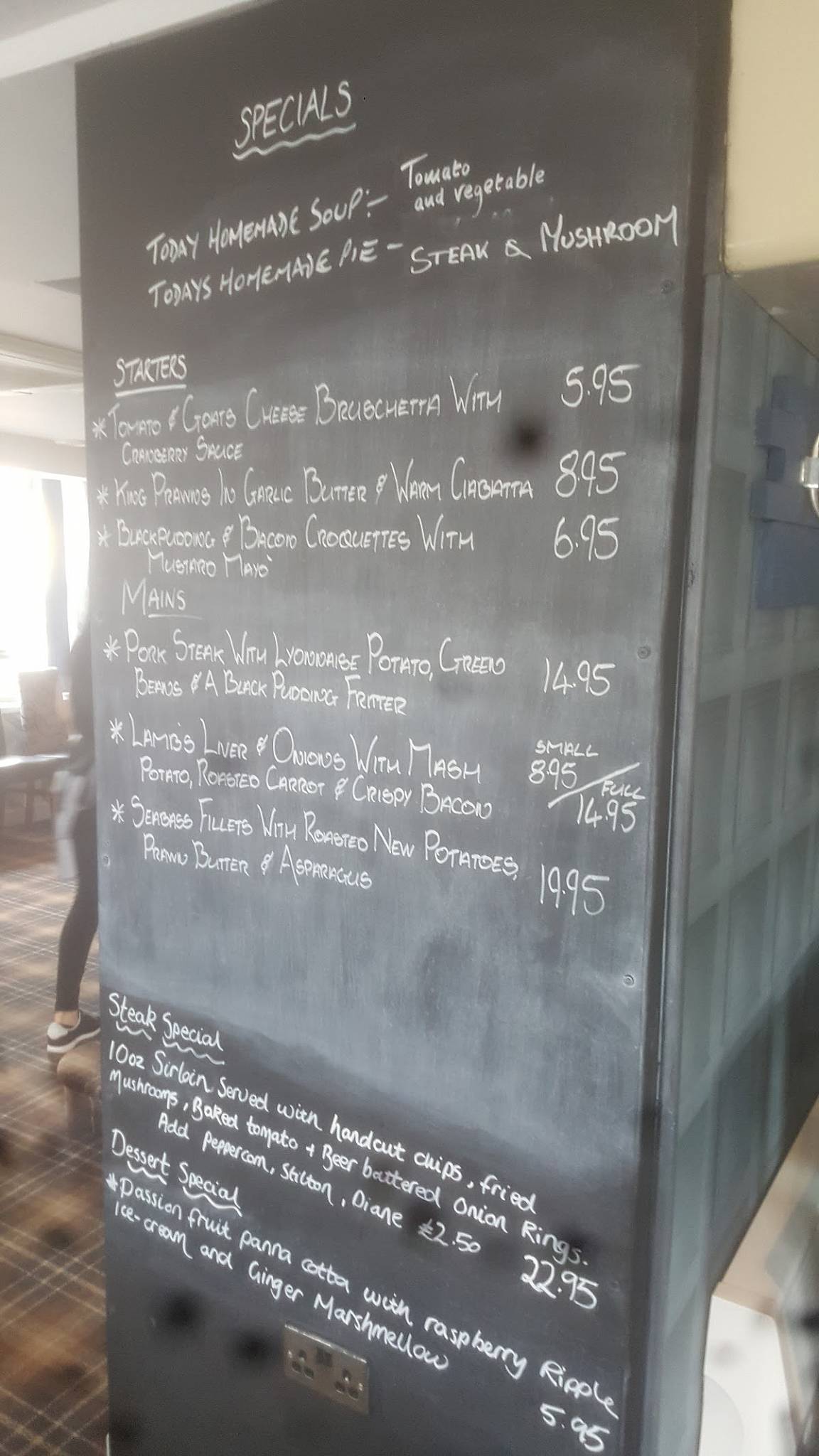 Menu at Owens restaurant, Ramsbottom