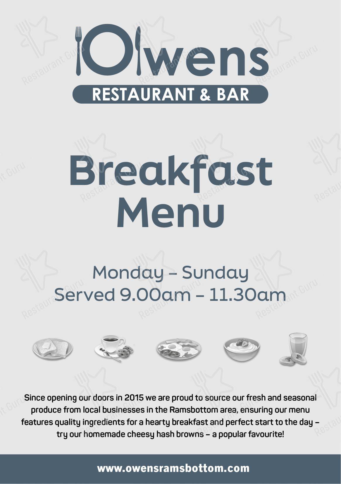 Menu at Owens restaurant, Ramsbottom