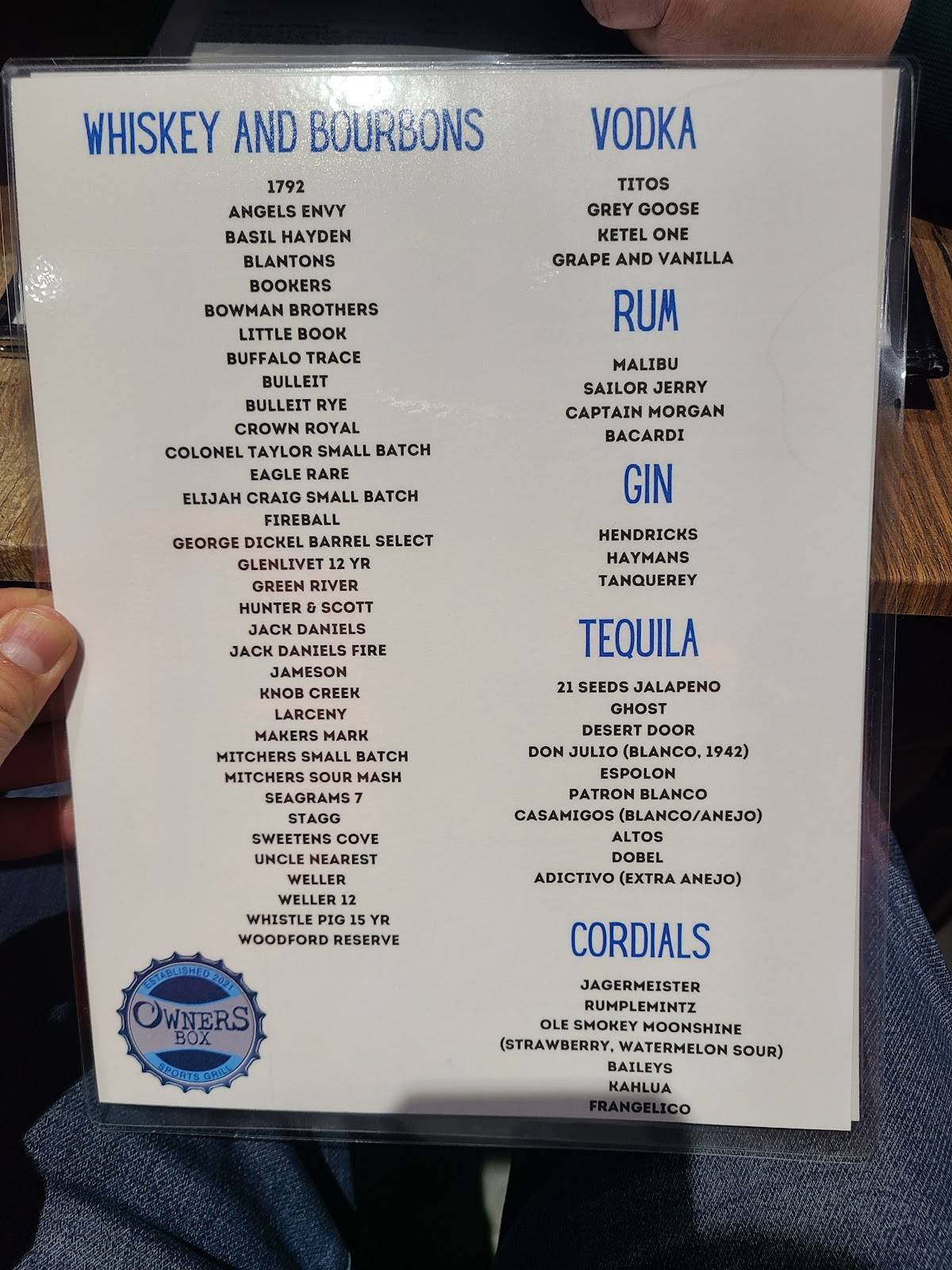 Menu at Owners Box Sports Grill pub & bar, Lakeland