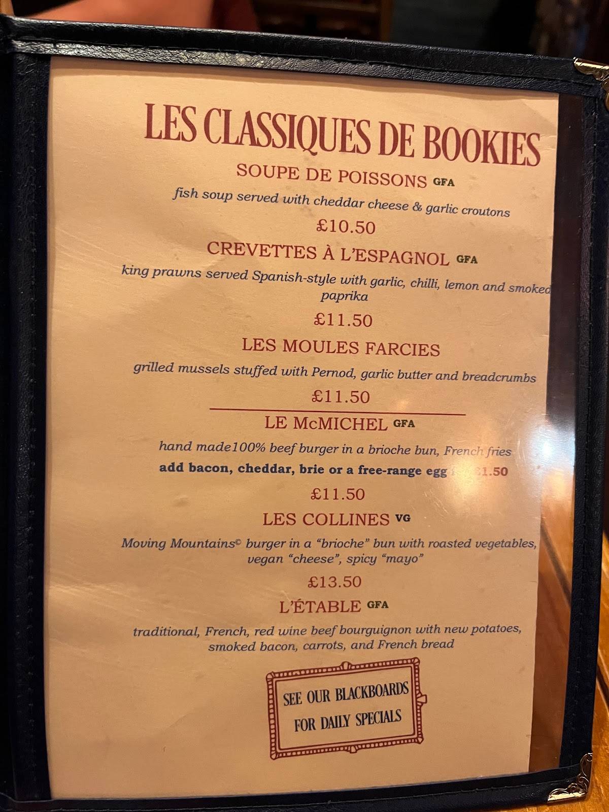Menu at The Old Bookbinders Ale House pub & bar, Oxford