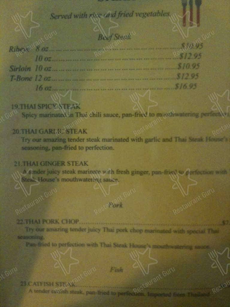 Menu at Thai Steakhouse, Ozark