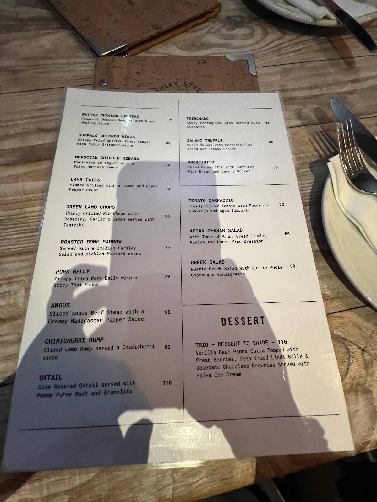 Menu at Ozlo Tapas and Wine Bar, South Africa