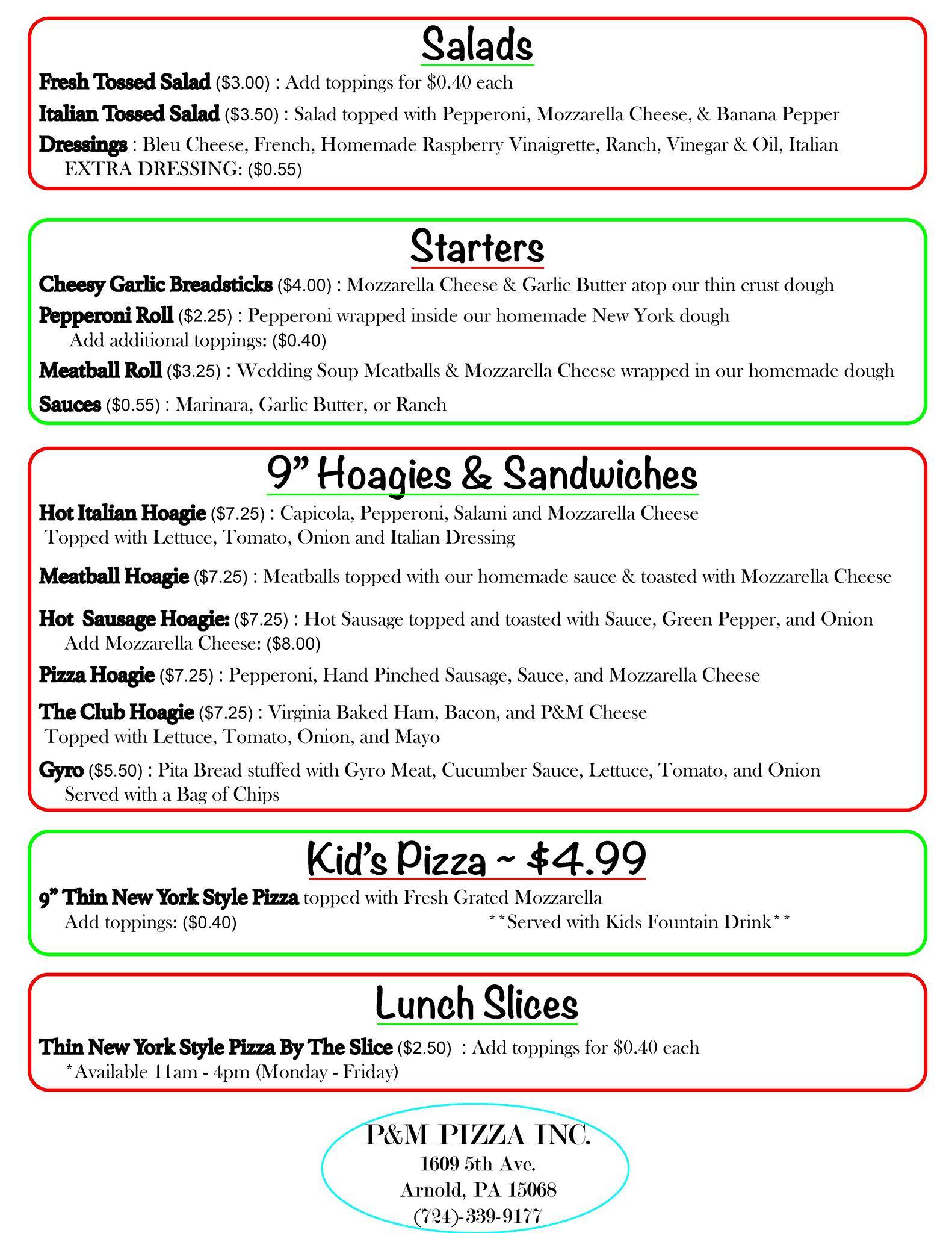 Menu at P&M Pizza pizzeria, Arnold