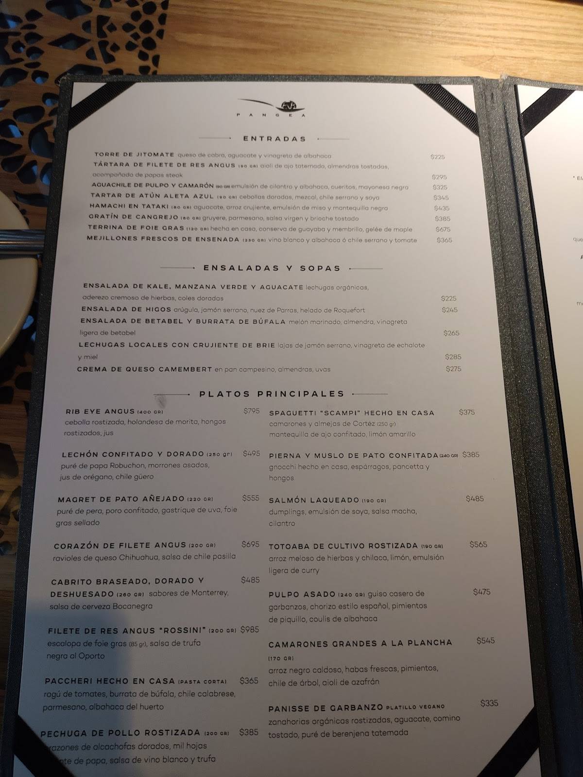 Carta del restaurante PANGEA, San Pedro Garza García, Av. del Roble 660