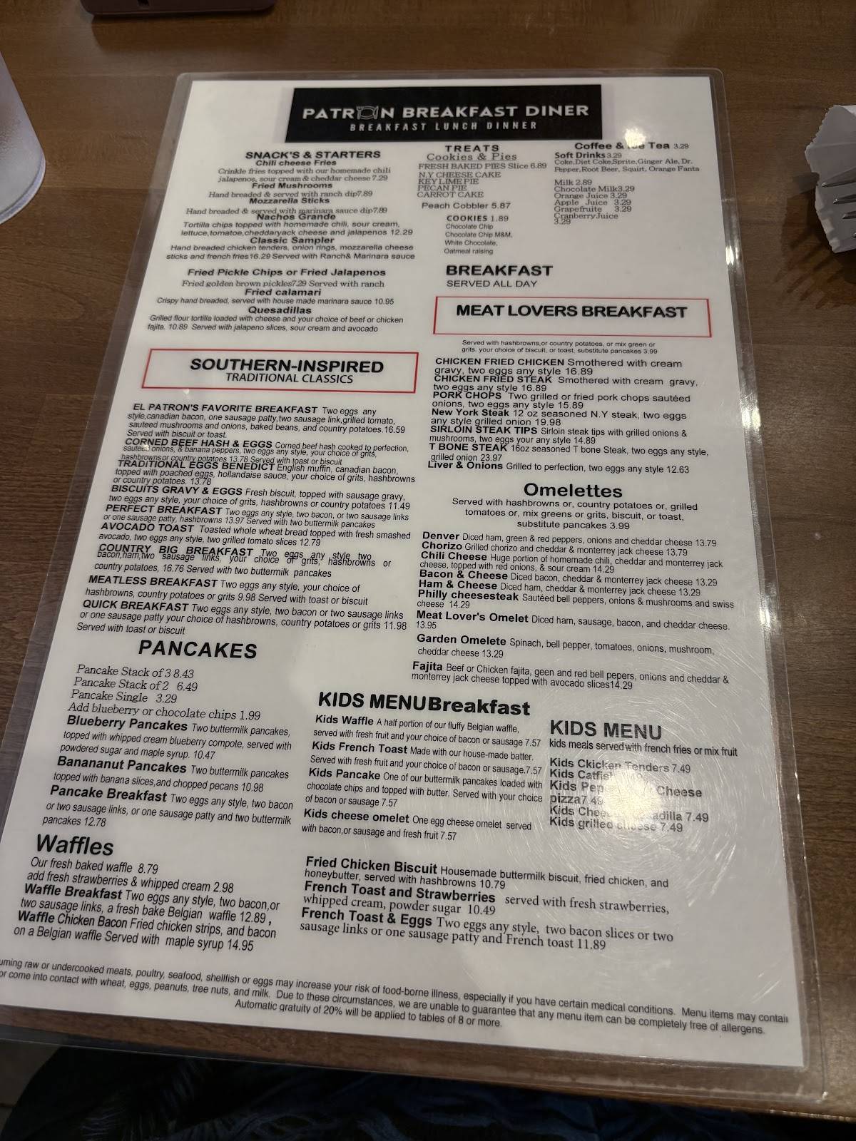 Menu at PATRON BREAKFAST DINER restaurant, Kemah