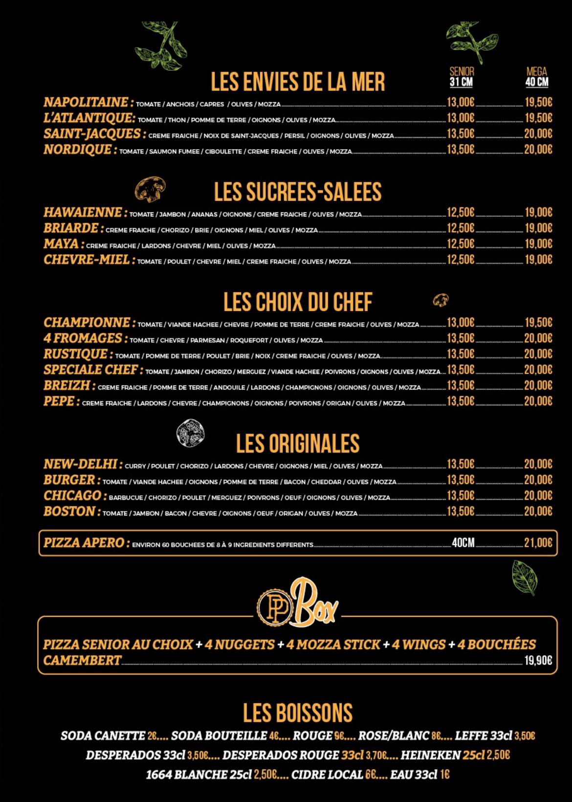 Menu au Pépé Pizza pizzeria, Telgruc-sur-Mer