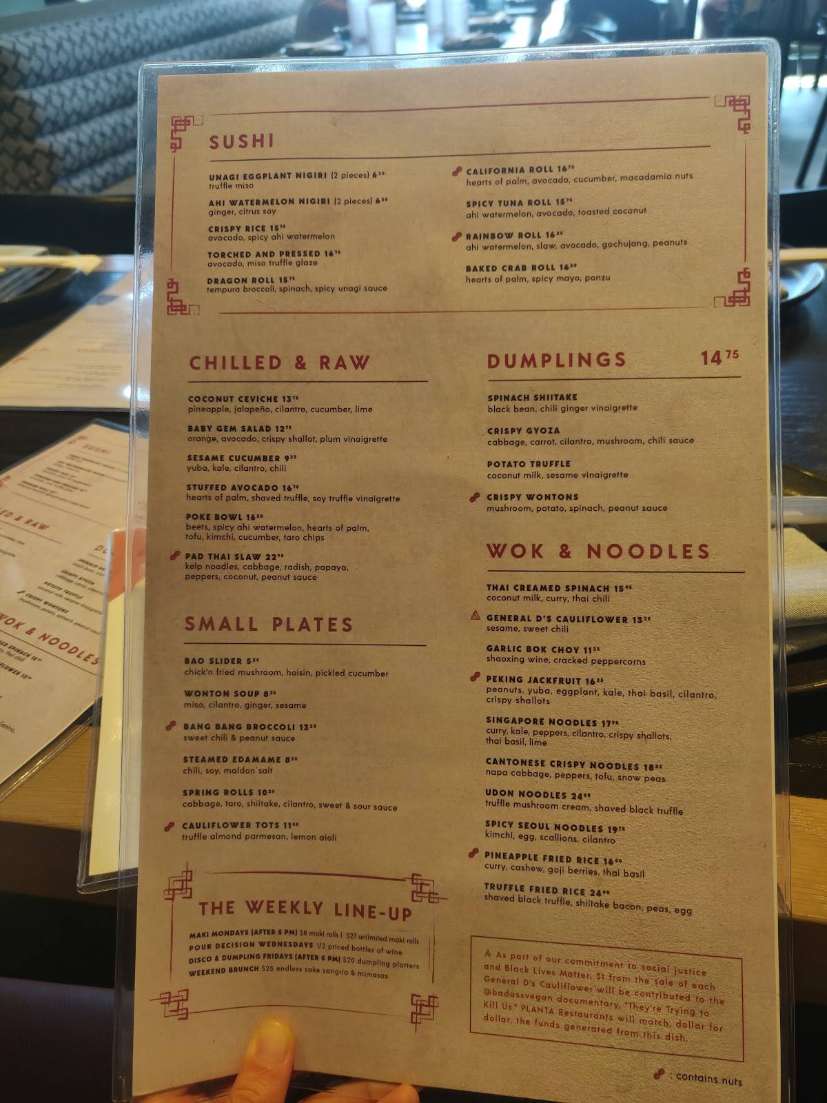 Menu at PLANTA Queen restaurant, Miami