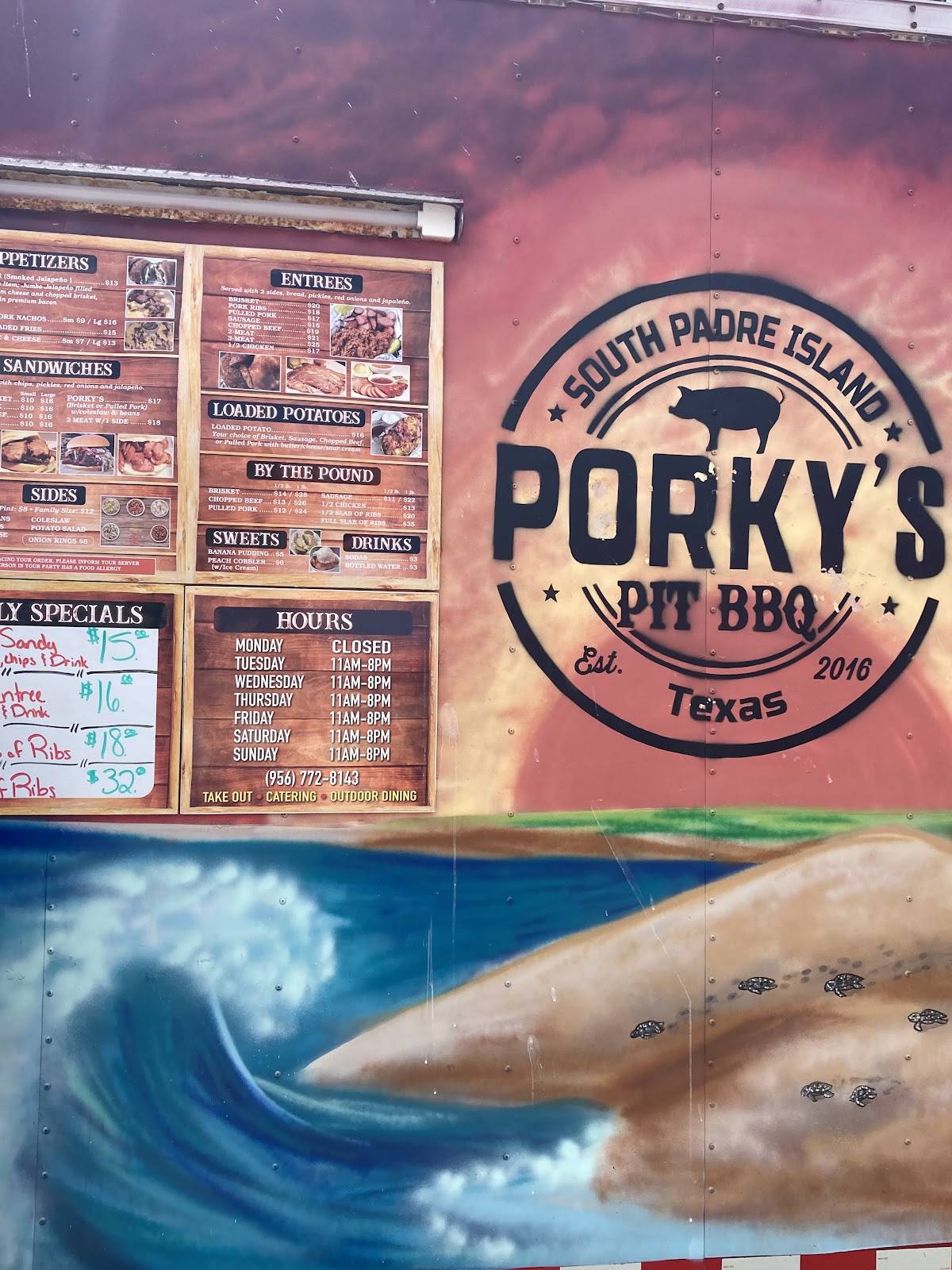 Menu at PORKY'S PIT BBQ, South Padre Island, State Park Rd 100