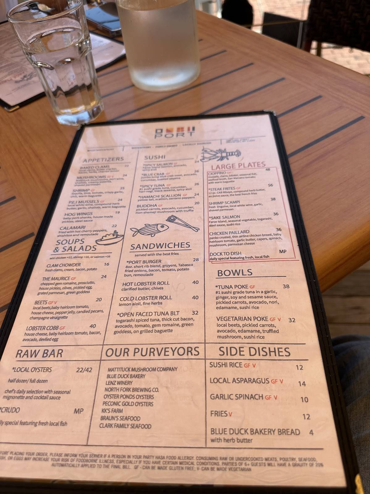 Menu at PORT Waterfront Bar & Grill, Greenport