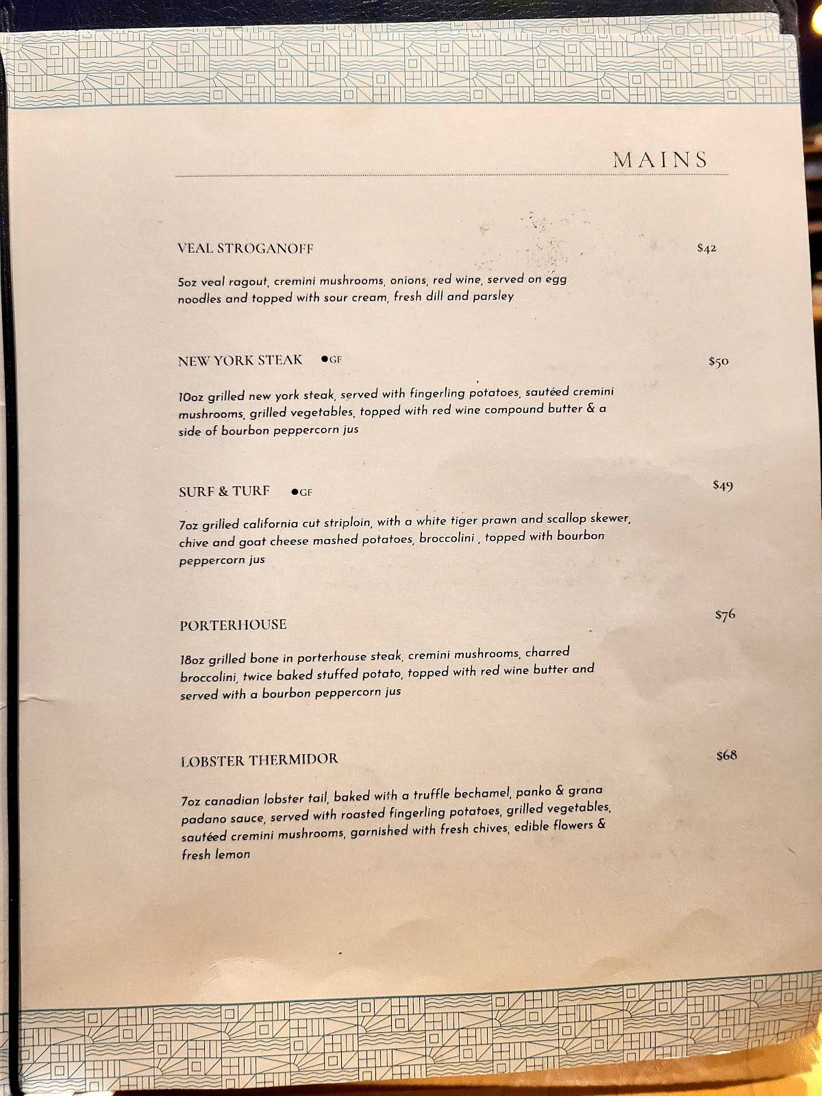 Menu at PORT restaurant, Pickering