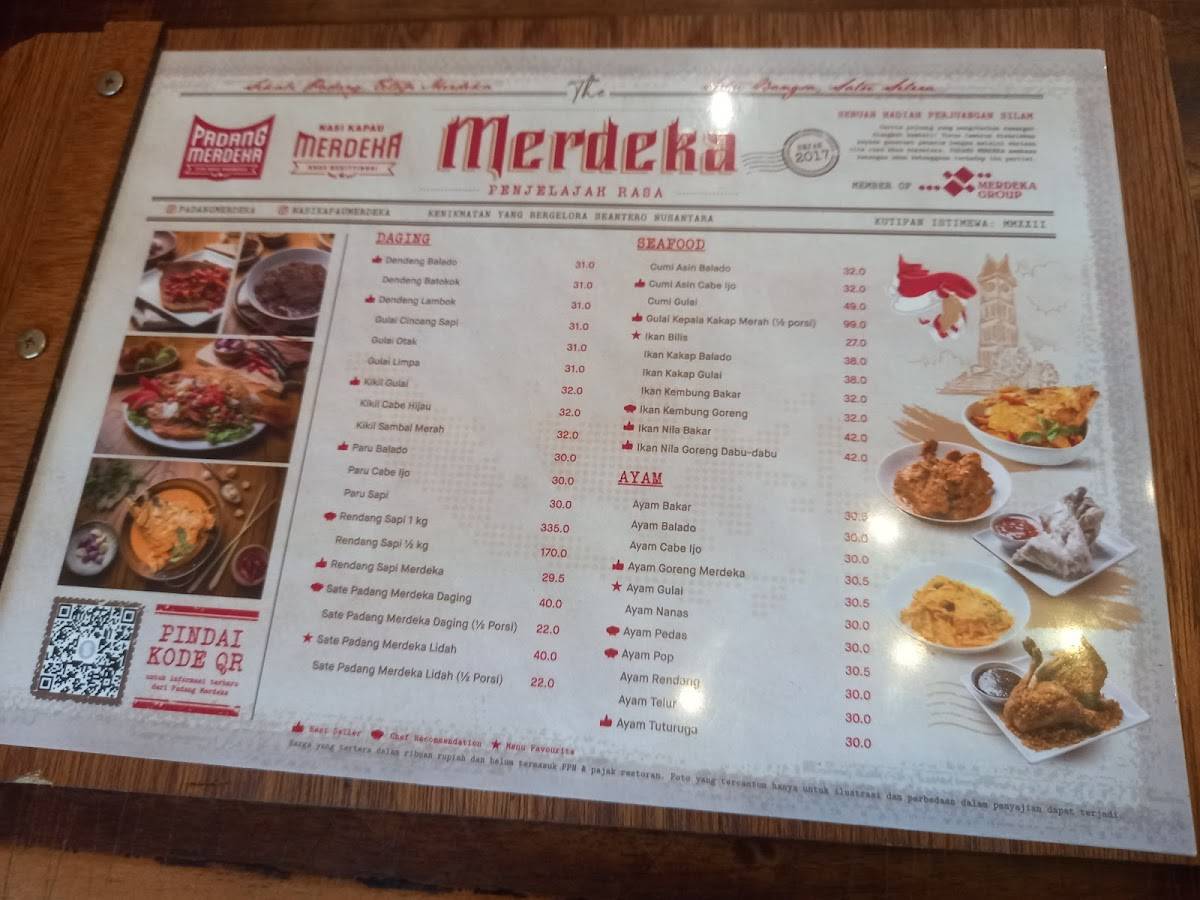 Menu at Padang Merdeka Hayam Wuruk restaurant, Jakarta, Hayam Wuruk St No.5