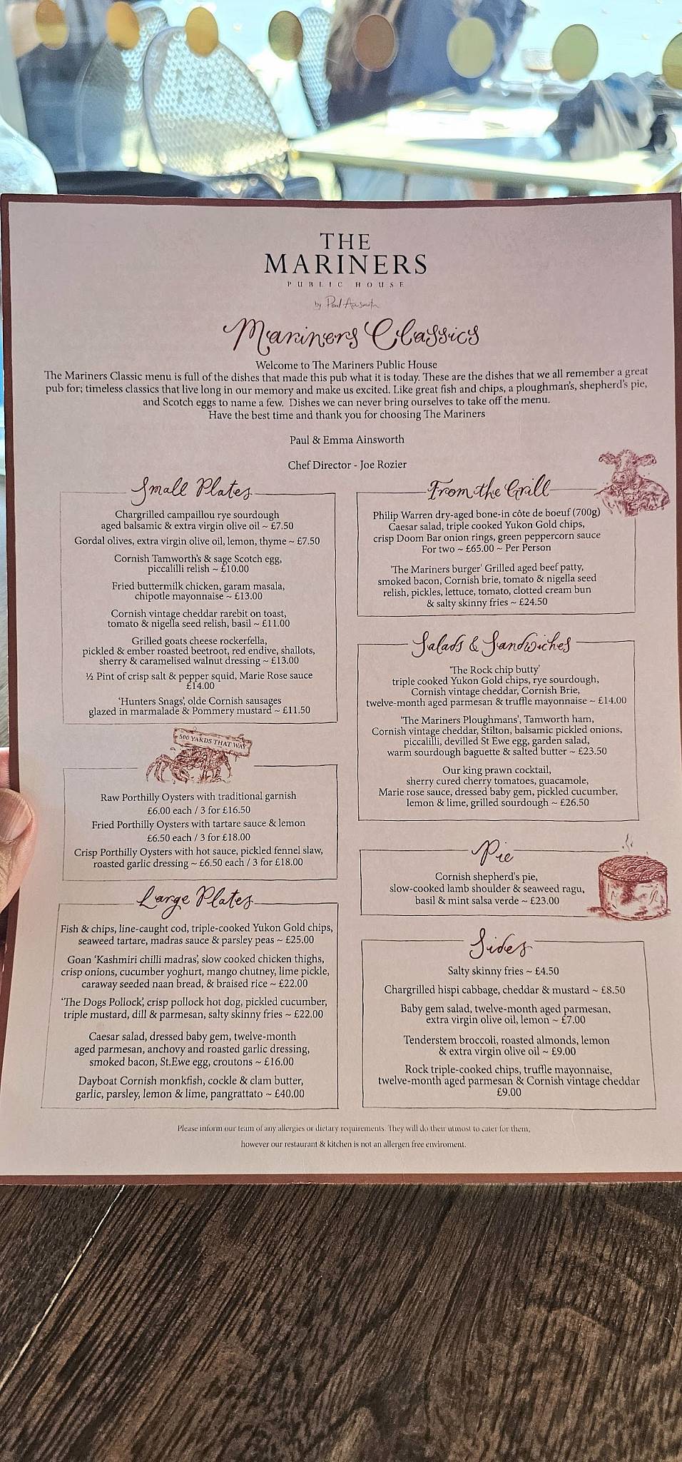 Menu at The Mariners Public House in Rock, Saint Minver Lowlands, The ...