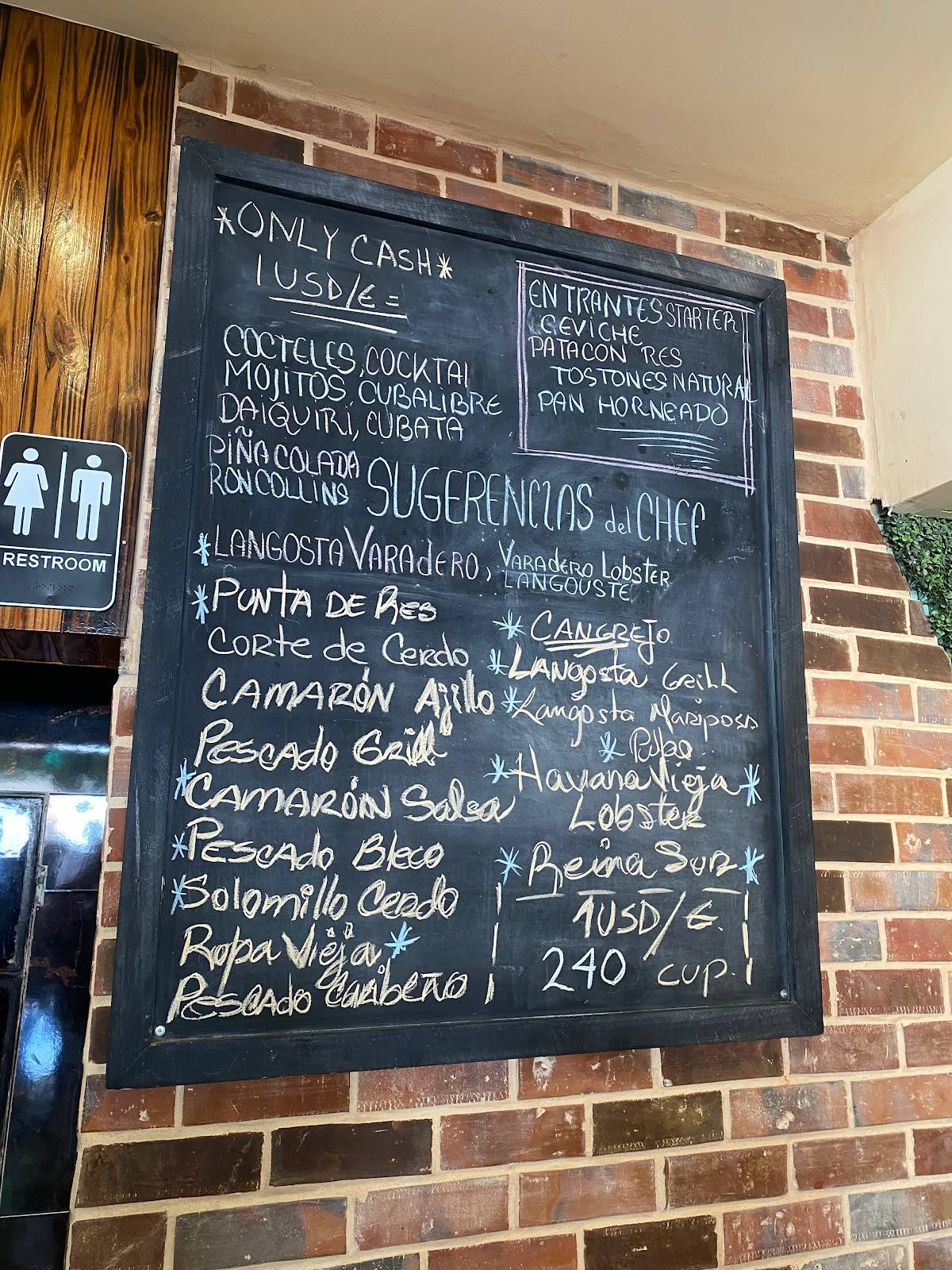 Menu at Paladar La Familia restaurant, Havana