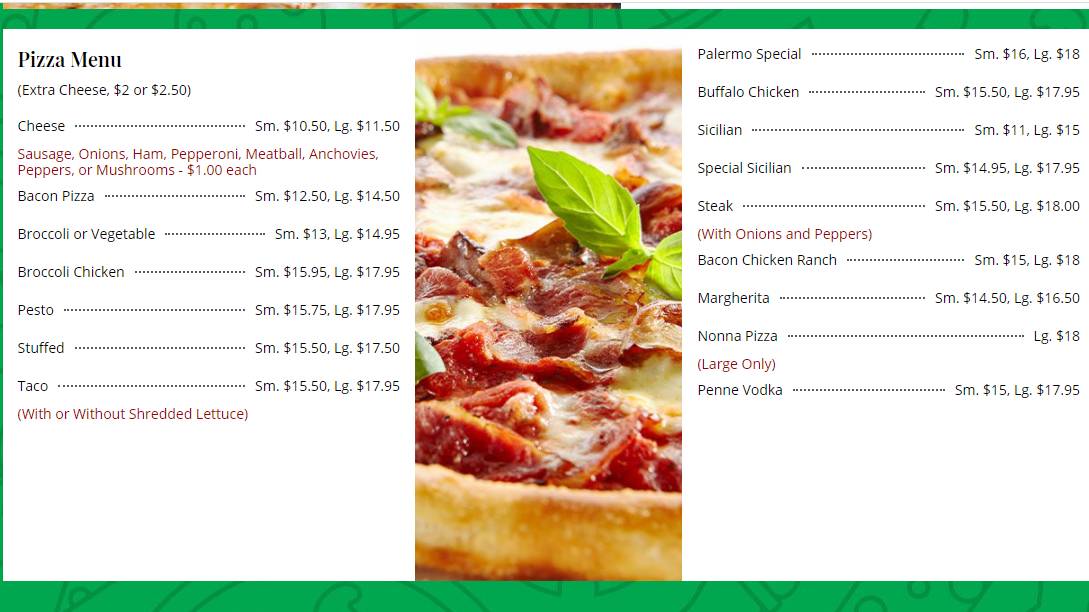 Menu at Palermo Pizza and Restaurant, Minersville