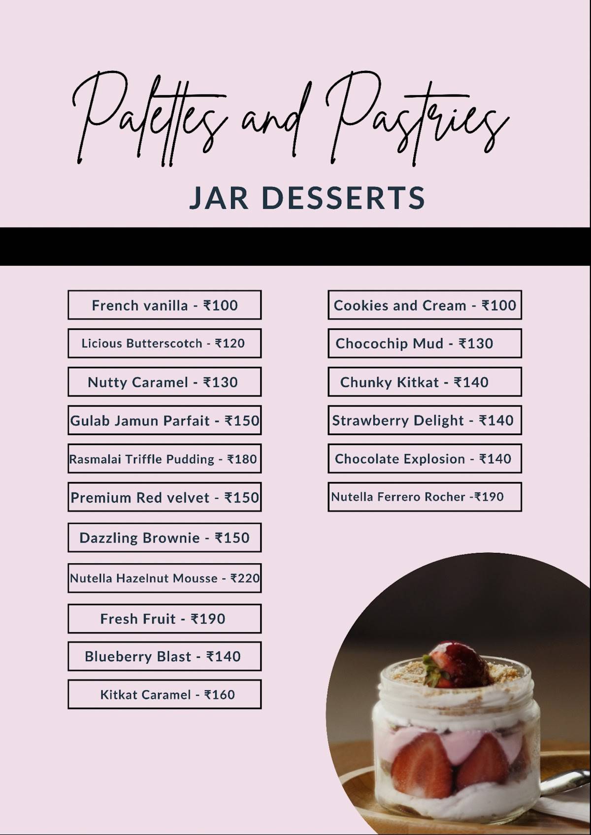 Menu at Palettes and Pastries, Kakinada